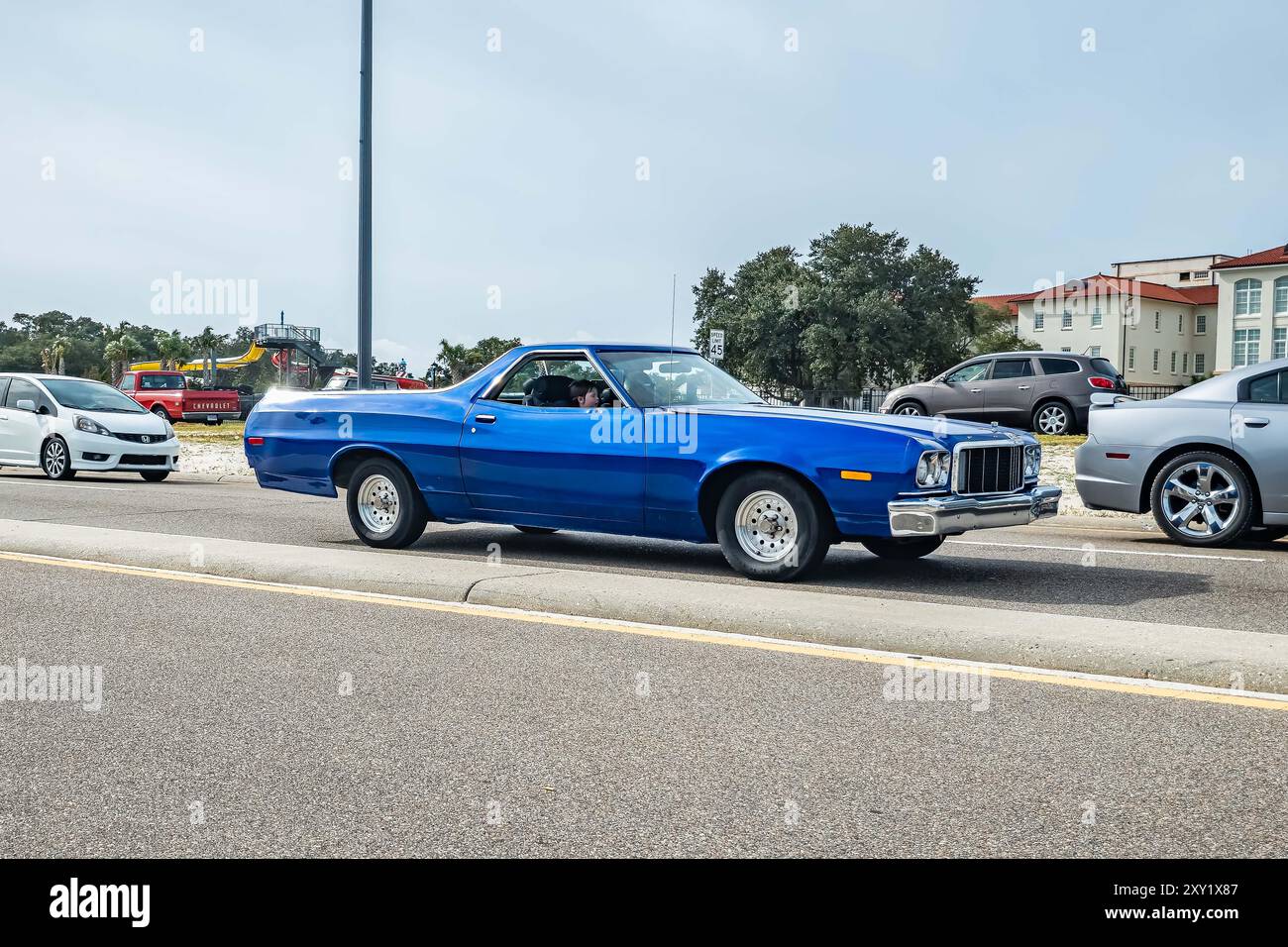 Gulfport, MS - October 05, 2023: Wide angle front corner view of a 1974 ...