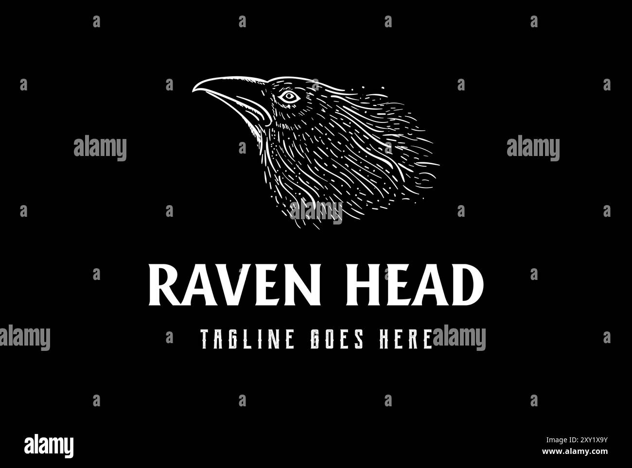 Vintage Retro Hand Drawn Raven Bird Head for Tattoo Logo Design Vector ...