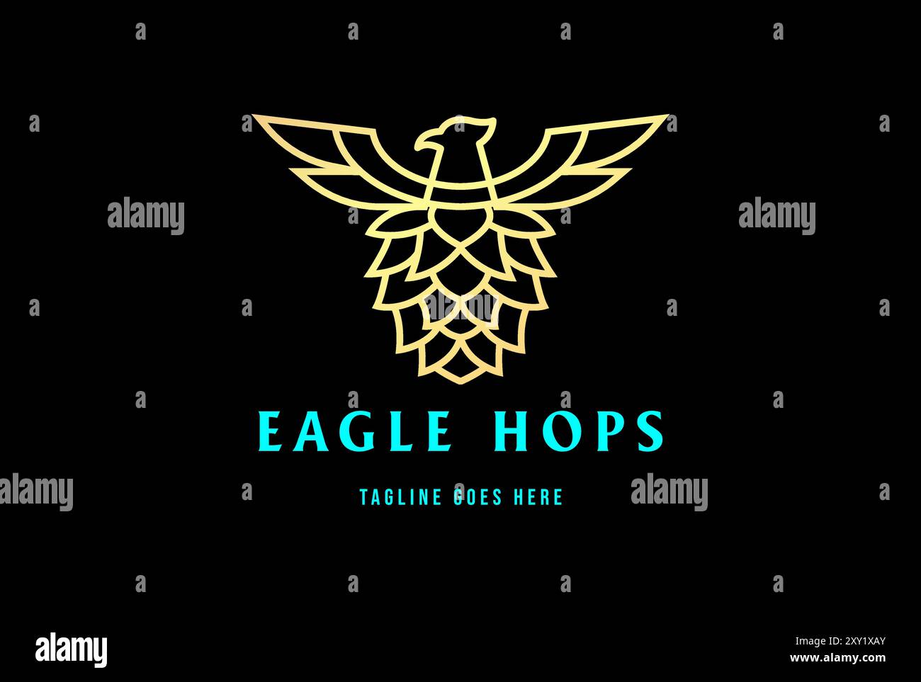Golden Eagle Hawk Falcon Phoenix with Hops for Craft Beer Brewery Logo Design Vector Stock ...