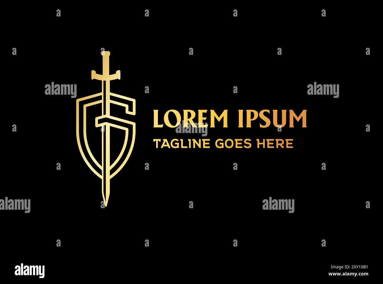 Golden Shield with Galahad Sword Blade Logo Design Vector Stock Vector ...