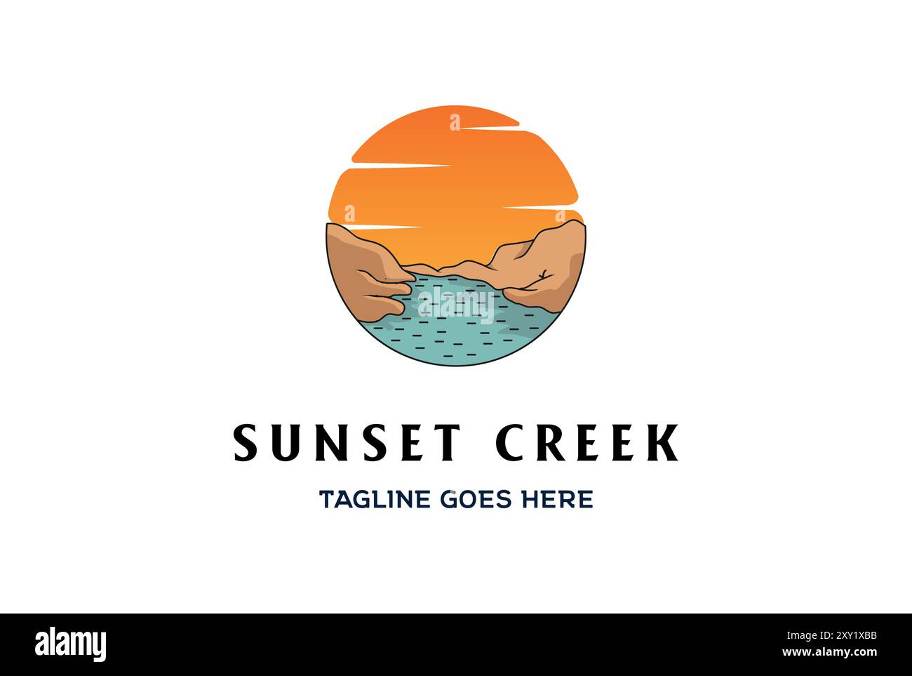 Circular Circle Sunset Sunrise Valley River Creek Lake Dam Logo Design ...