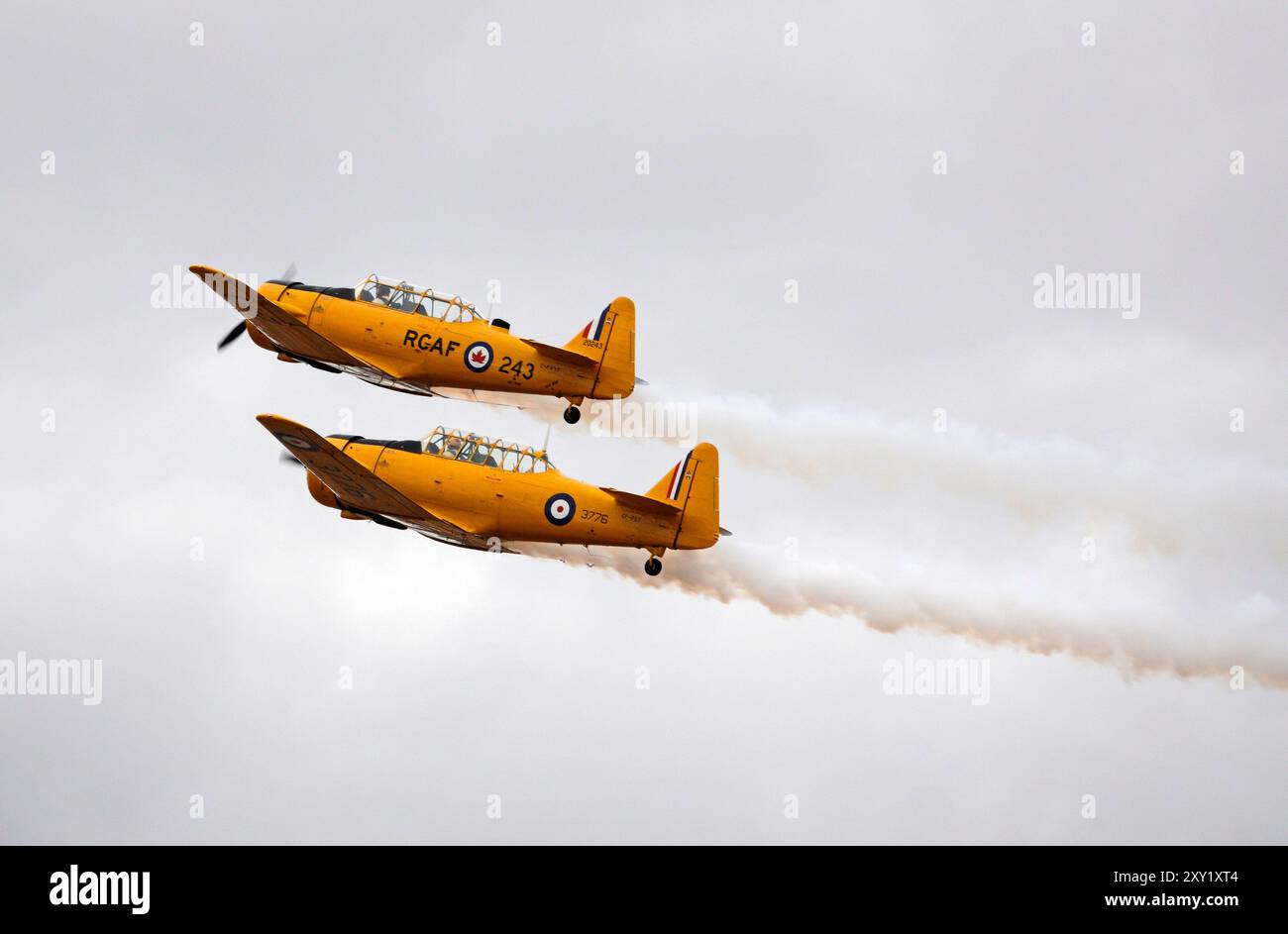 North American Harvard IV trainer aircraft flying at an annual airshow ...