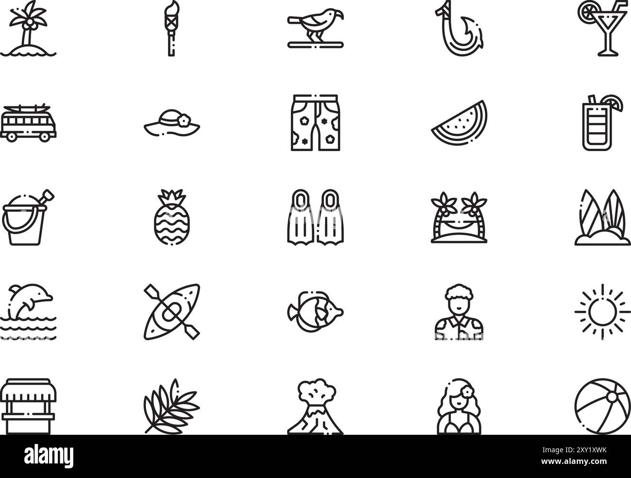 Hawaii icons collection is a vector illustration with editable stroke ...