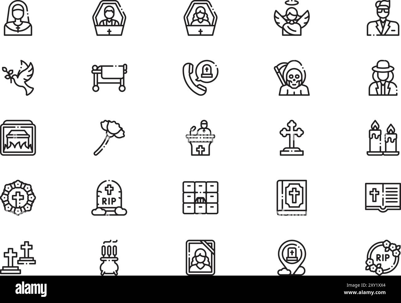 Funeral icons collection is a vector illustration with editable stroke ...