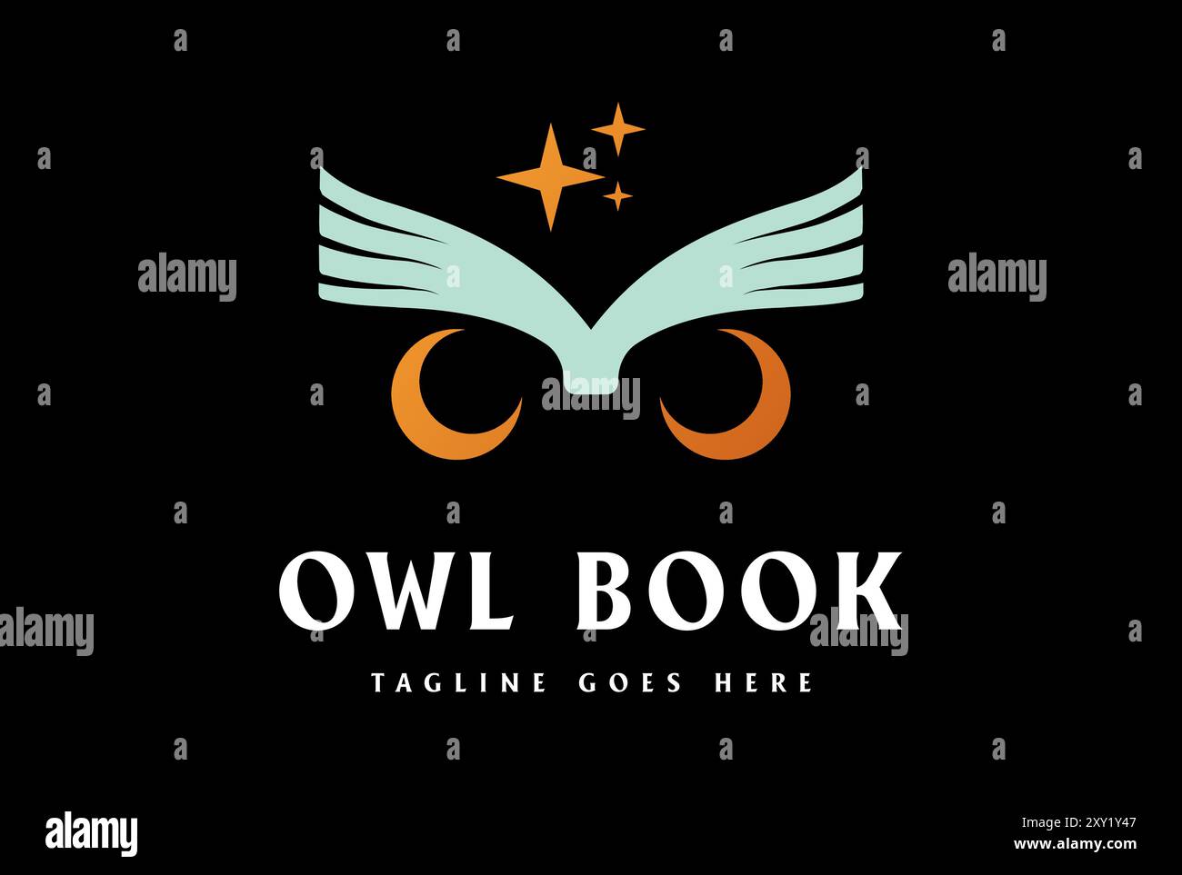 Simple Minimalist Crescent Star Owl Bird Face Head with Book for ...