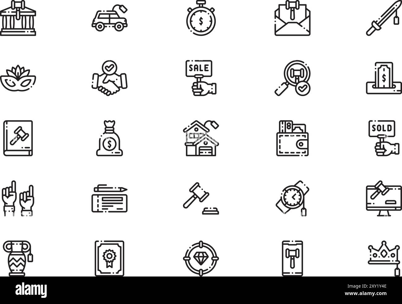 Auction icons collection is a vector illustration with editable stroke ...