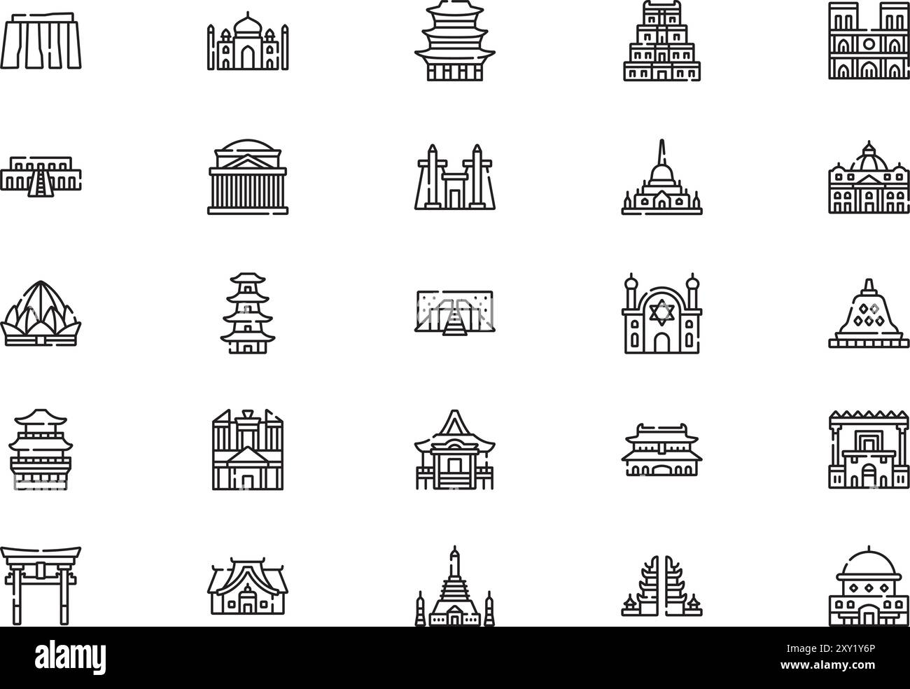 Temples icons collection is a vector illustration with editable stroke ...