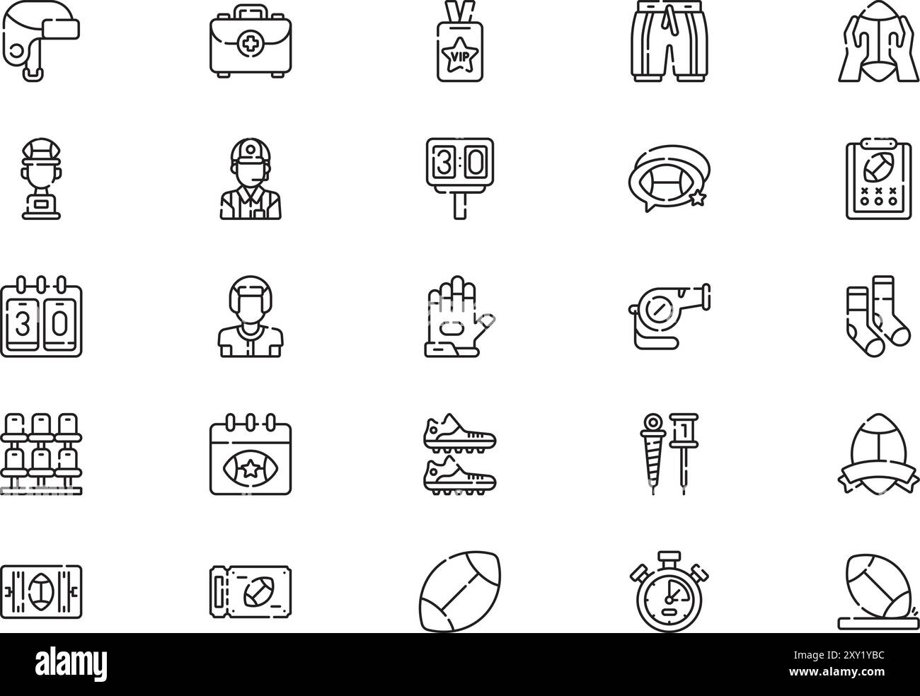 Rugby icons collection is a vector illustration with editable stroke ...