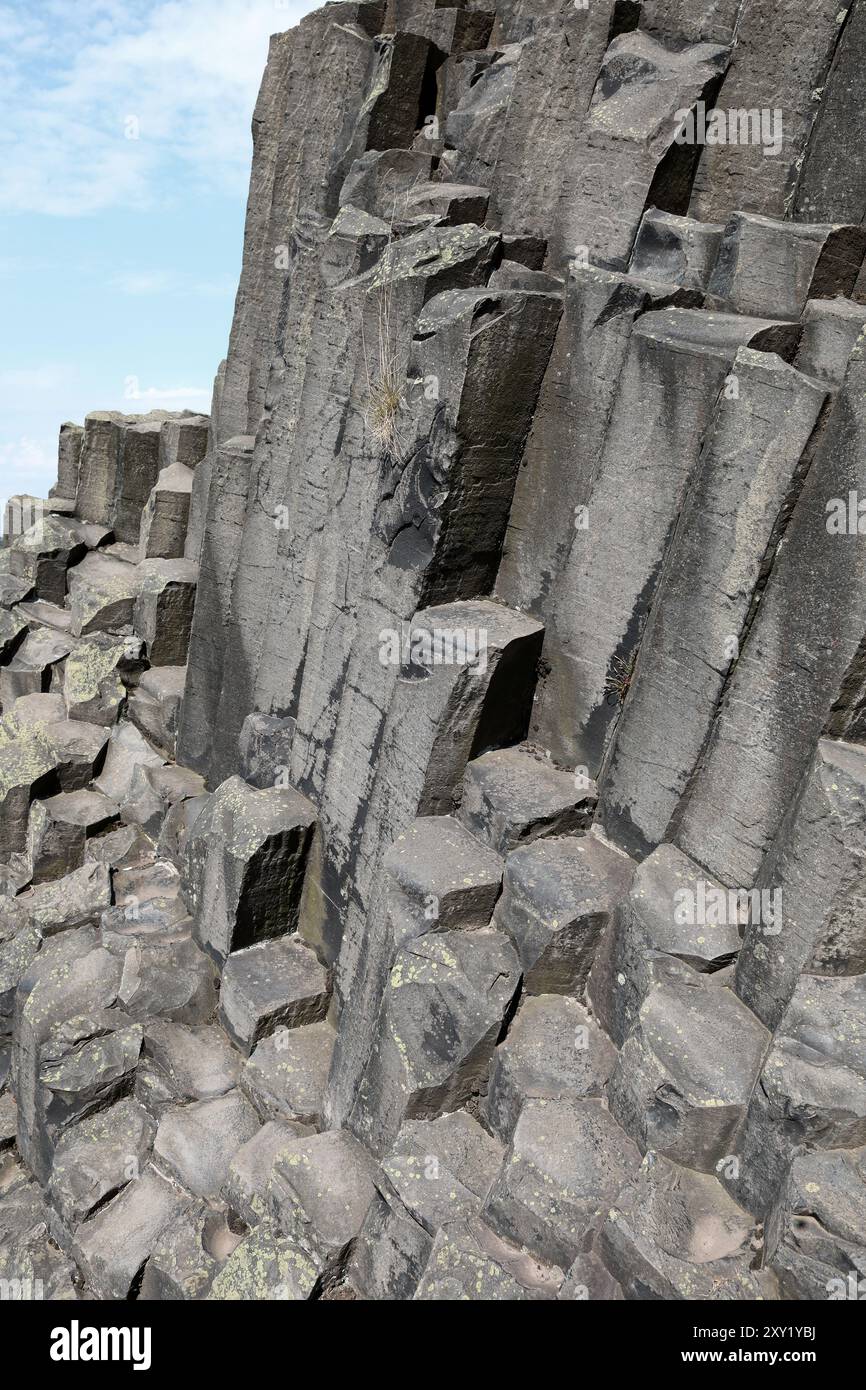 Basalt columns of volcanic origin with a regular geometric cross ...