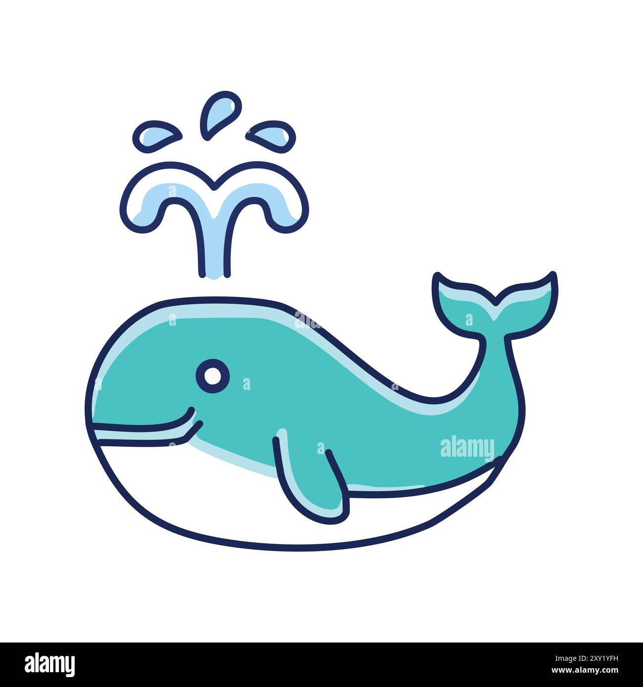 Happy whale spouting water. A joyful cartoon whale with a big smile ...