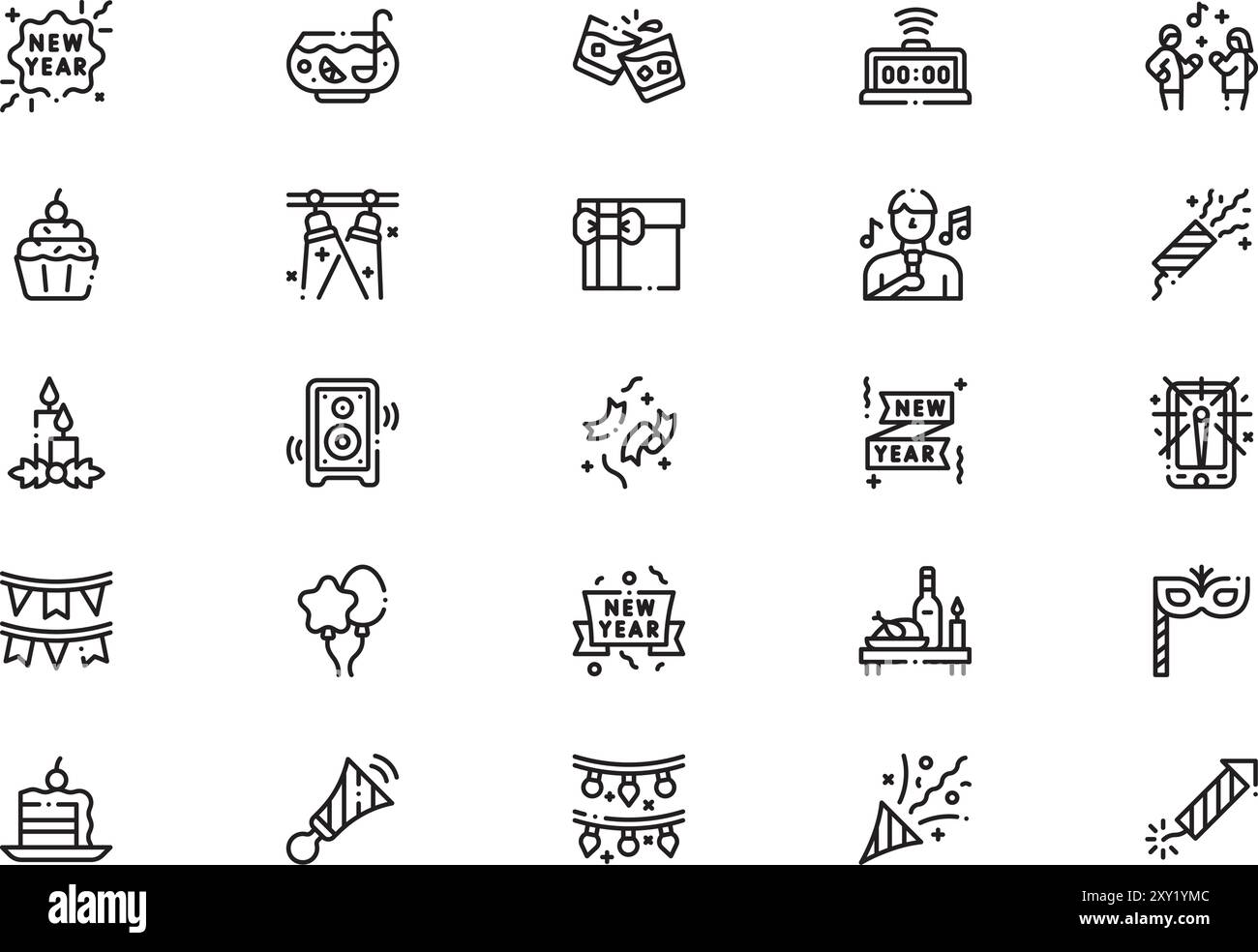New year icons collection is a vector illustration with editable stroke ...