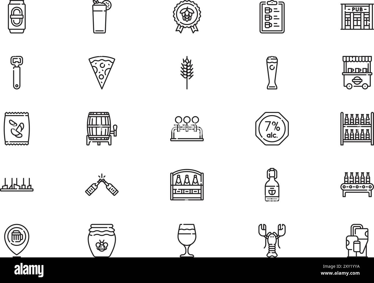 Beer icons collection is a vector illustration with editable stroke ...