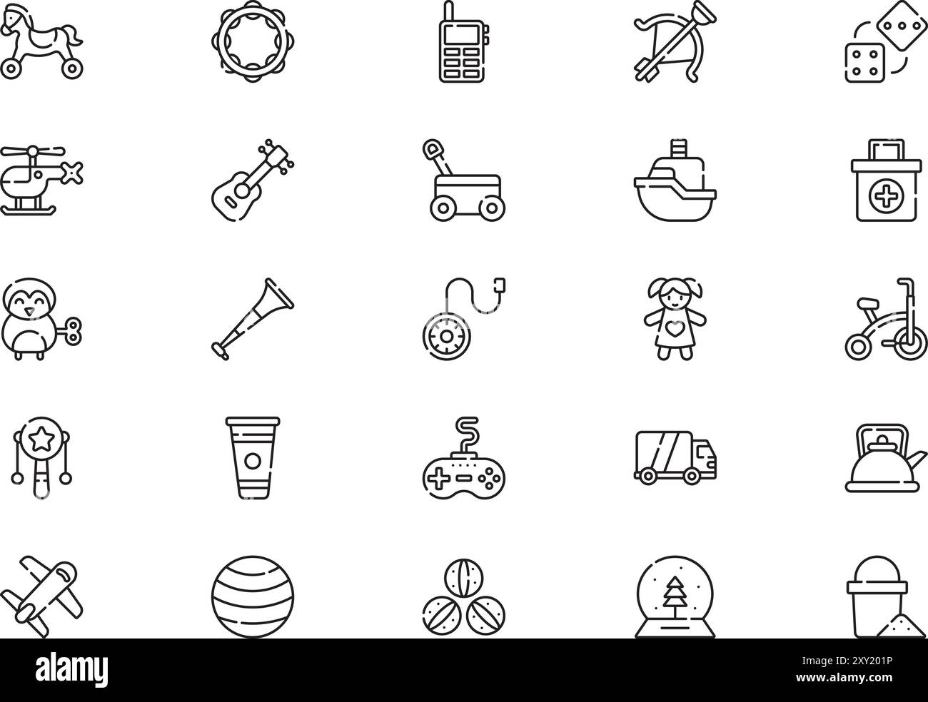 Toys icons collection is a vector illustration with editable stroke ...