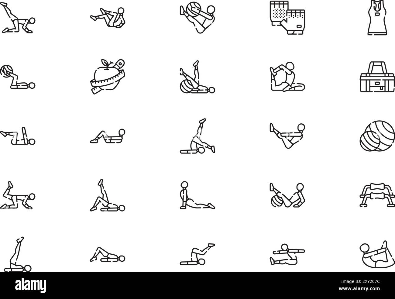 Pilates icons collection is a vector illustration with editable stroke ...