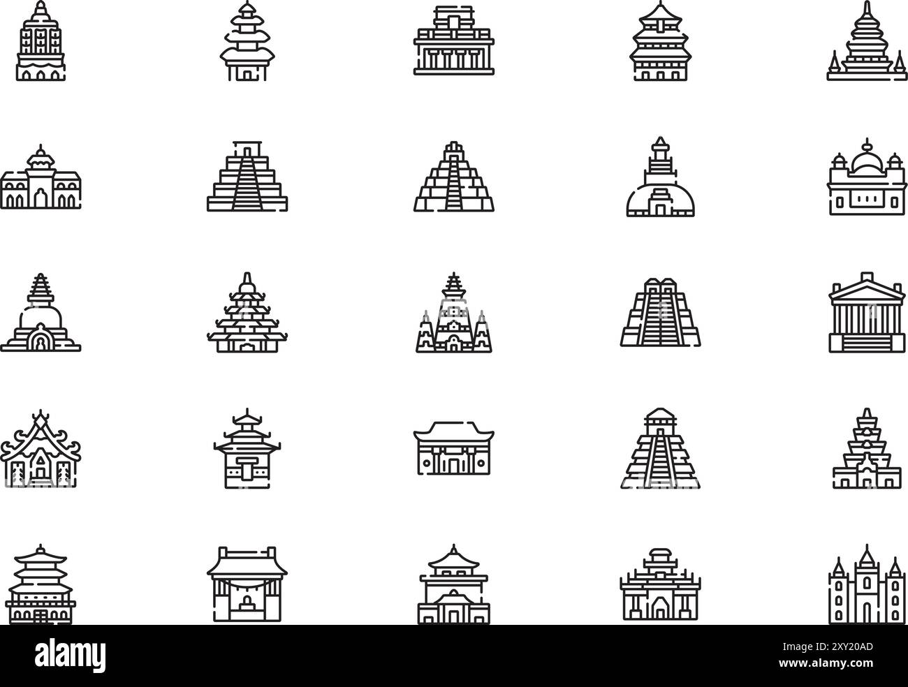 Temples icons collection is a vector illustration with editable stroke ...