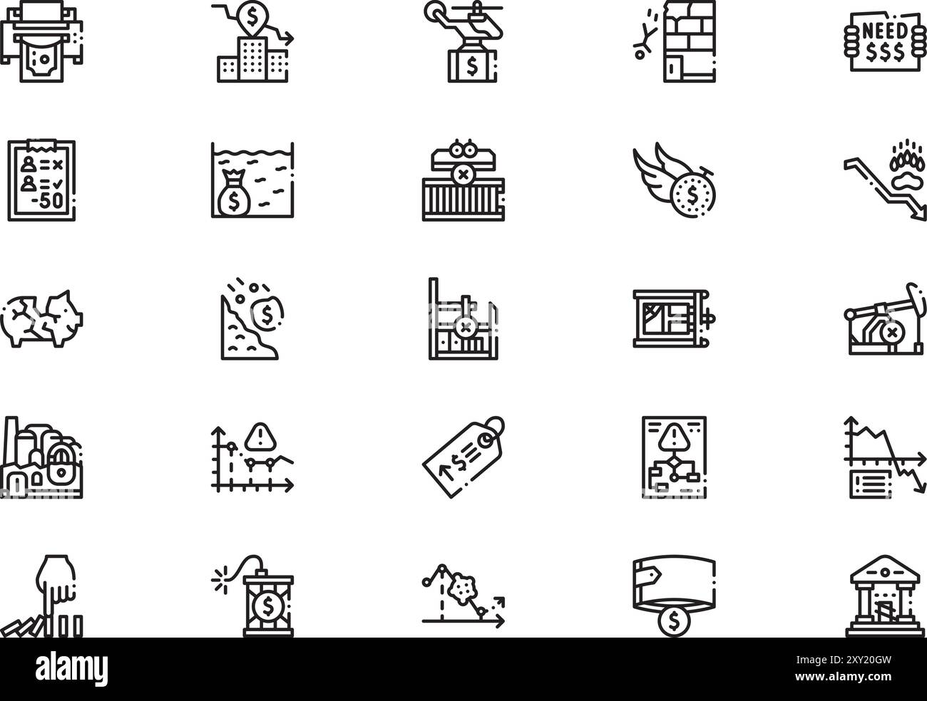 Economic crisis icons collection is a vector illustration with editable ...