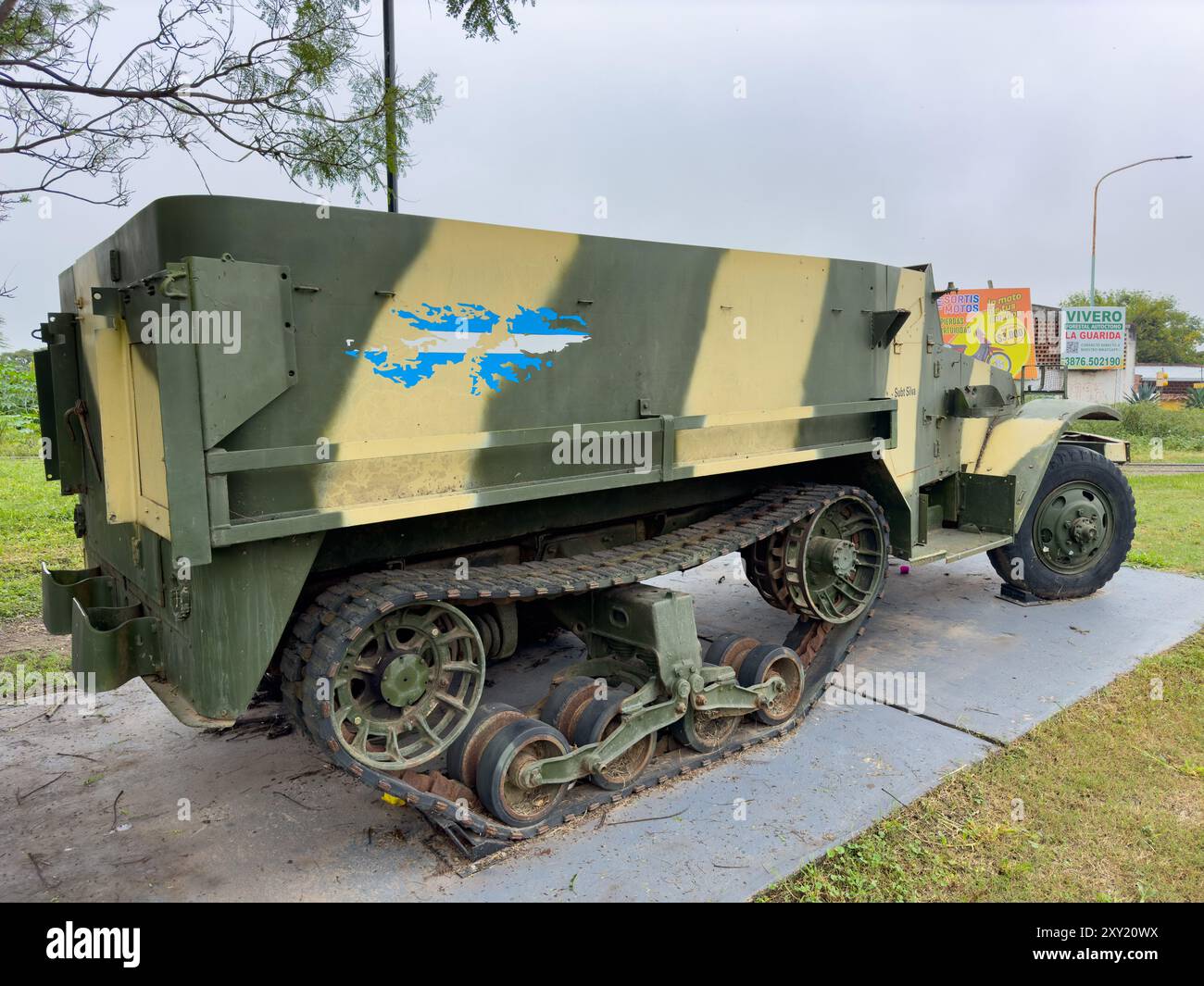 An army armored half-track personnel carrier in a memorial to the ...