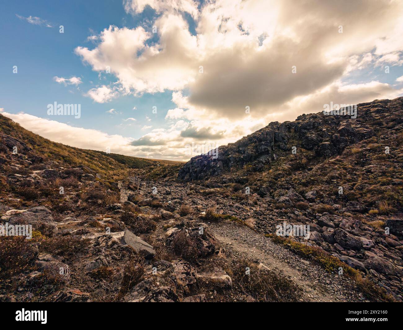 Landscape of desolate wilderness with rocky and barren with cloud in ...