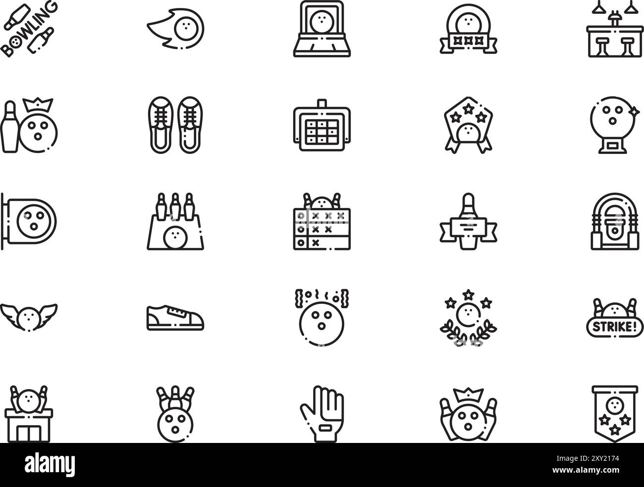 Bowling icons collection is a vector illustration with editable stroke ...