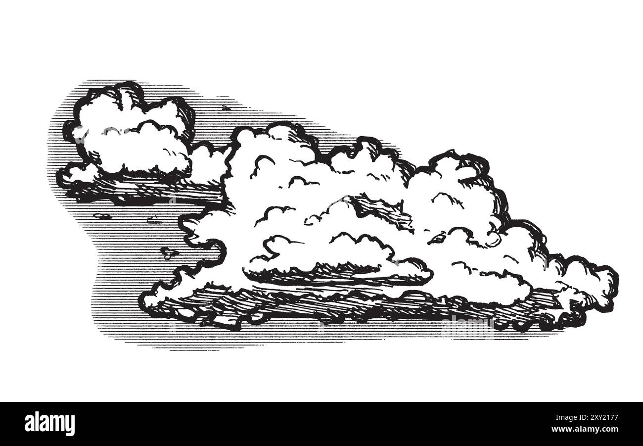 Clouds in hand drawn vintage retro style isolated on white background ...