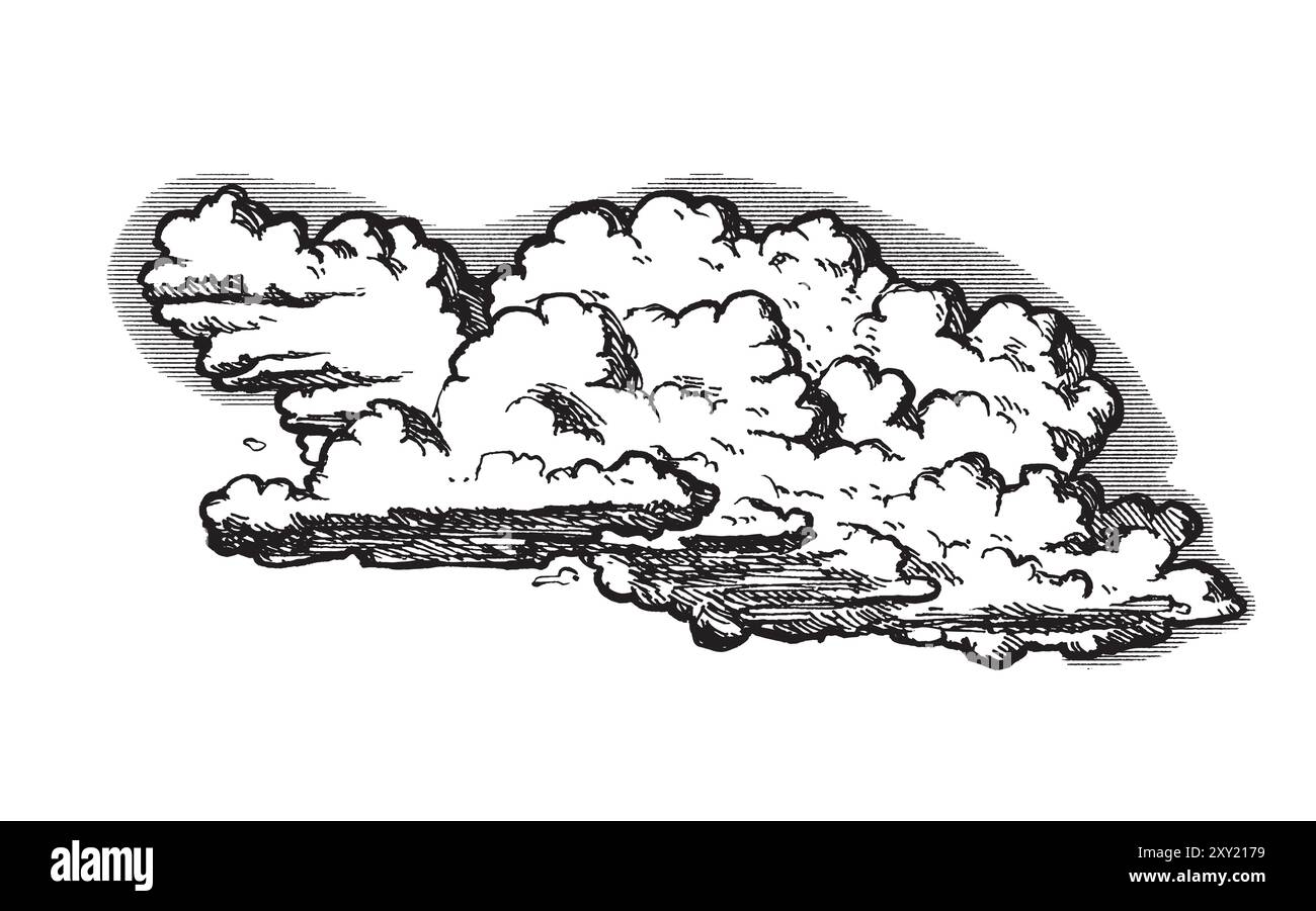 Clouds in hand drawn vintage retro style isolated on white background ...