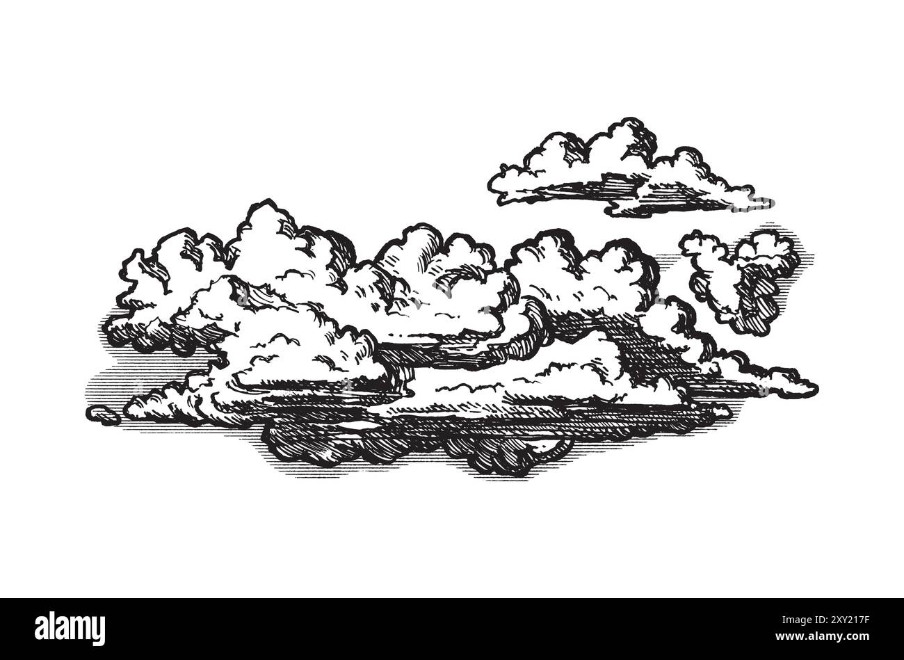 Clouds in hand drawn vintage retro style isolated on white background ...