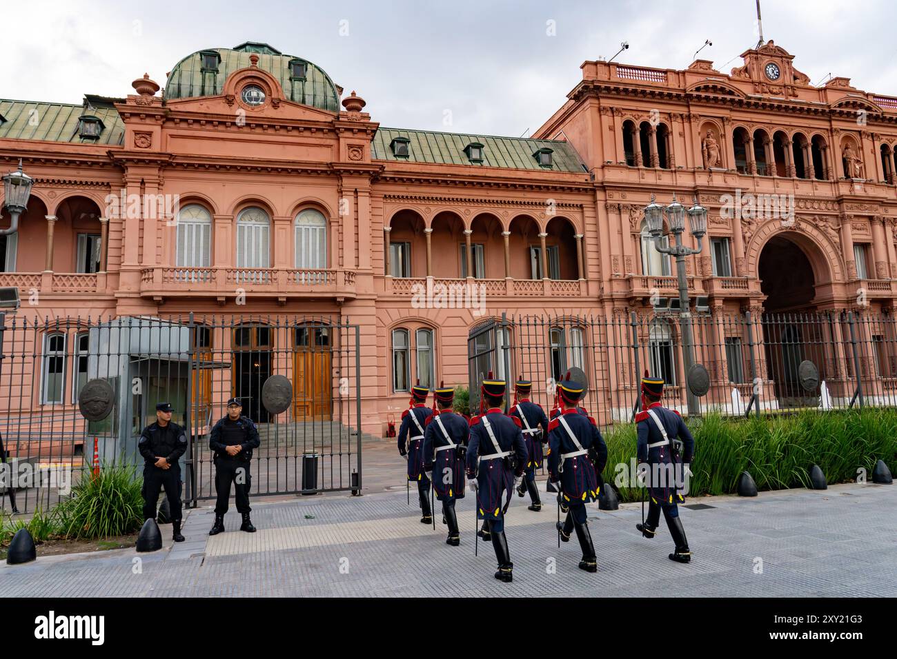 The military honor guard marching from the tomb of San Martin in the ...