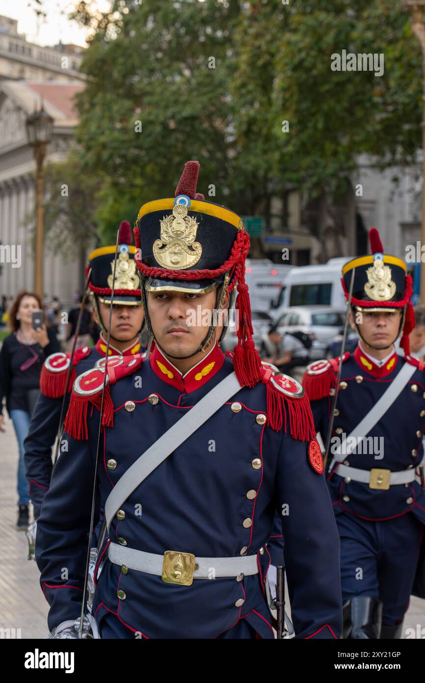 The military honor guard marching from the tomb of San Martin in the ...