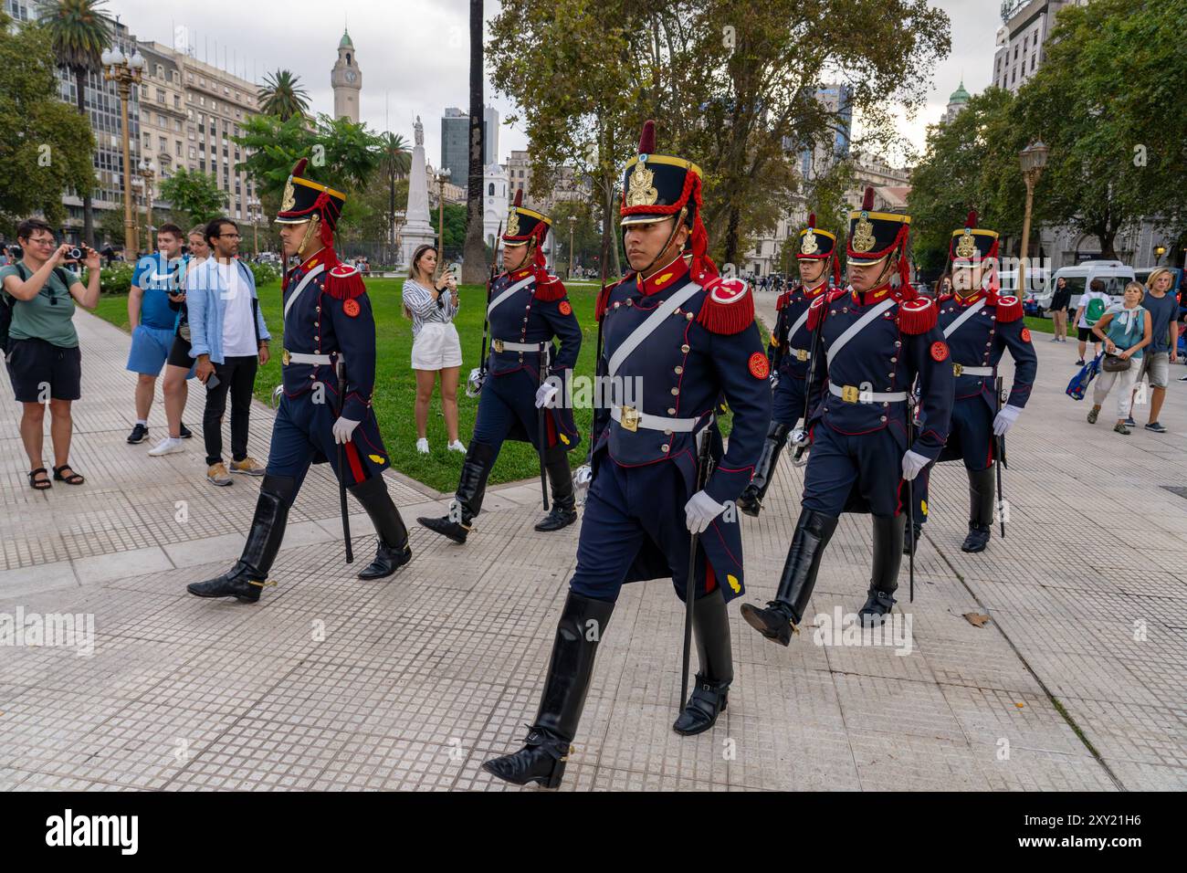 The military honor guard marching from the tomb of San Martin in the ...