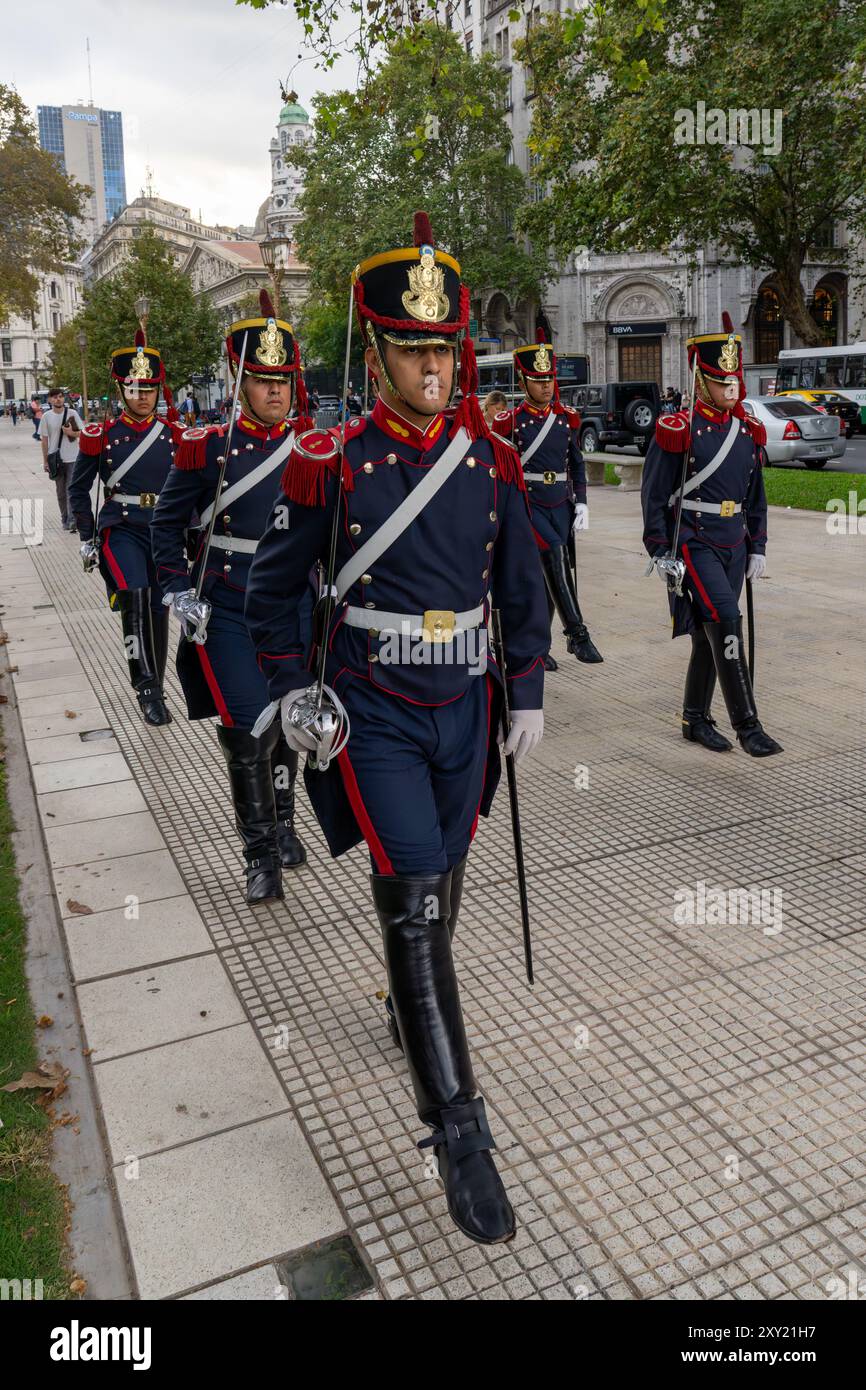 The military honor guard marching from the tomb of San Martin in the ...