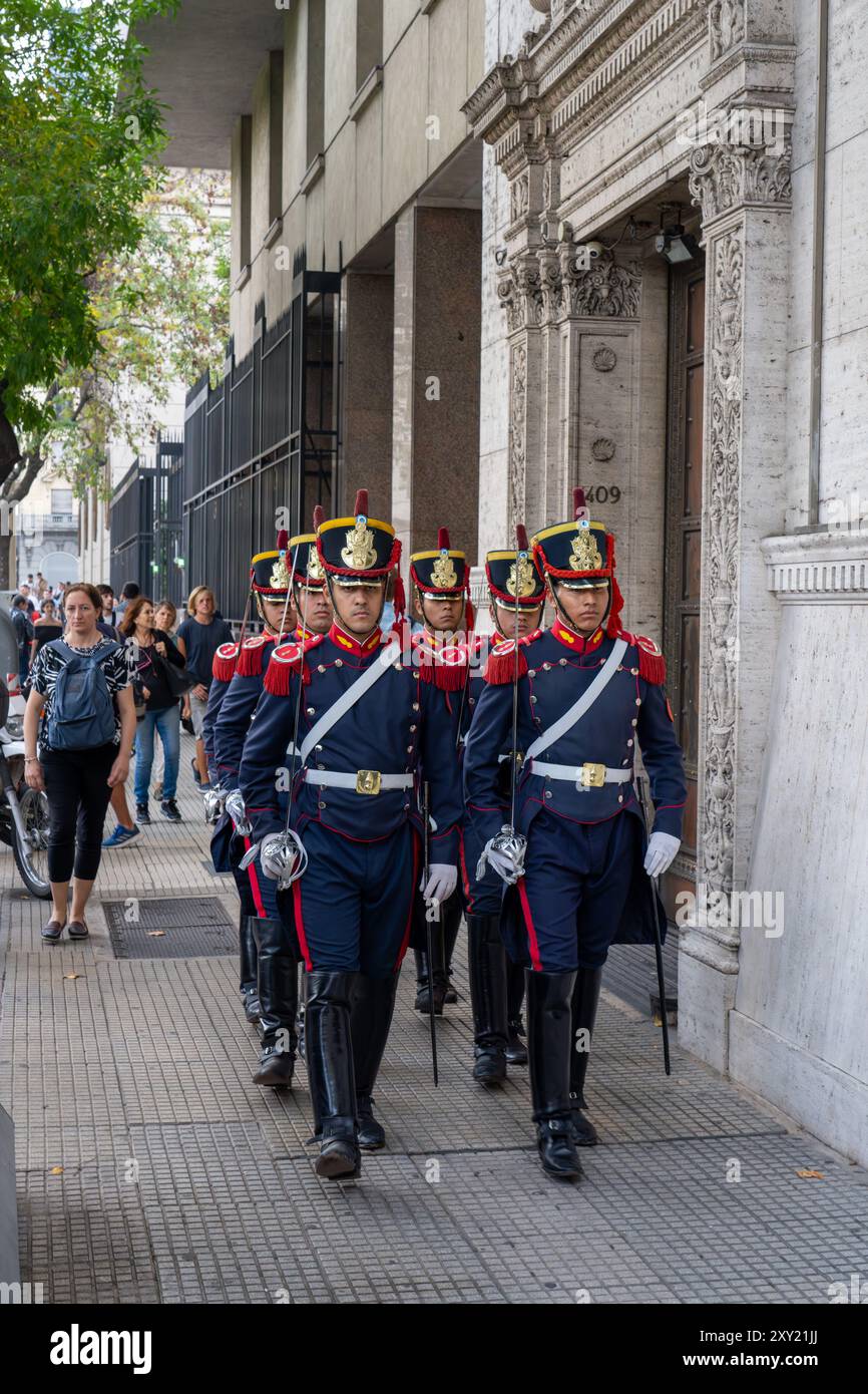 The military honor guard marching from the tomb of San Martin in the ...