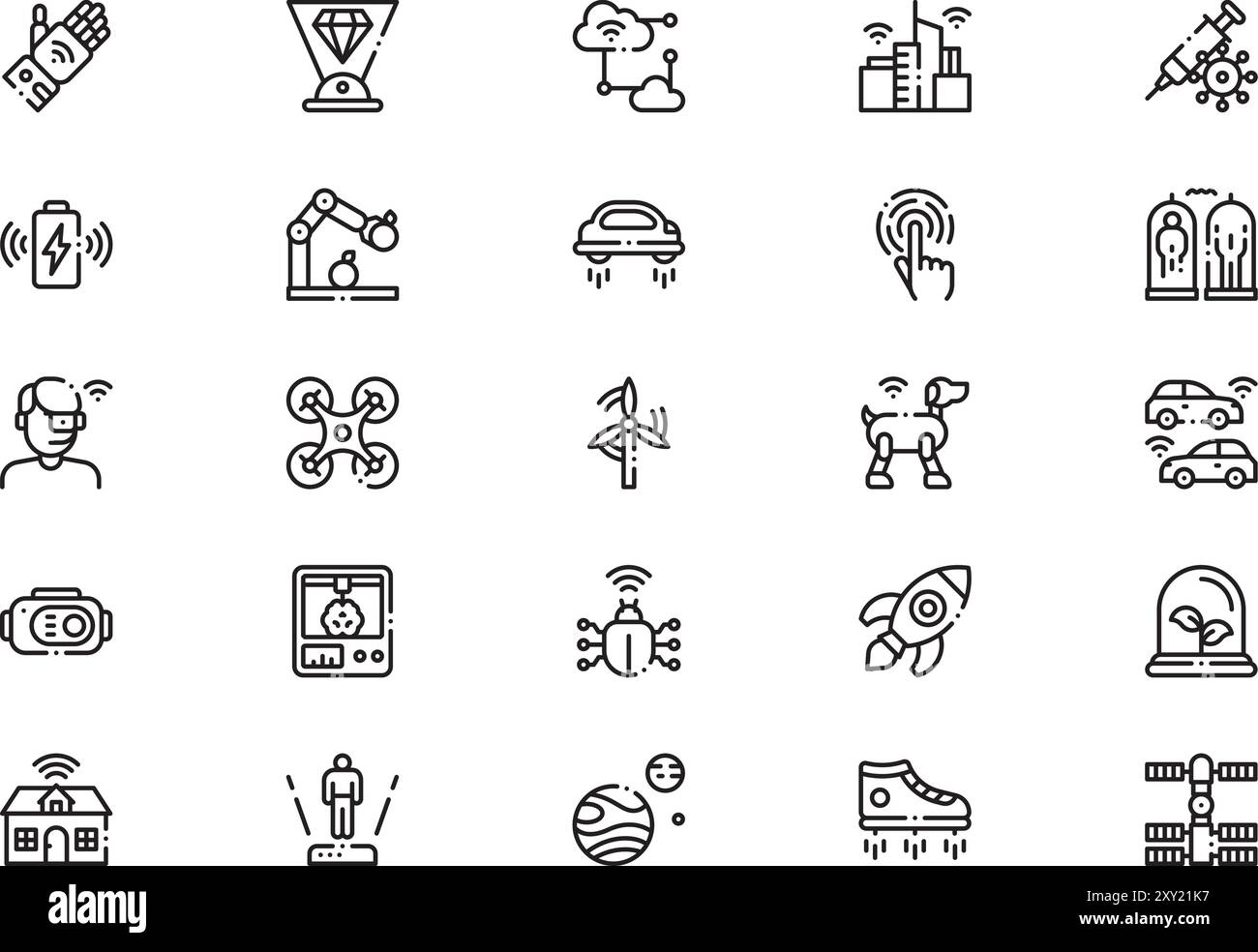 Futuristic technology icons collection is a vector illustration with editable stroke Stock ...