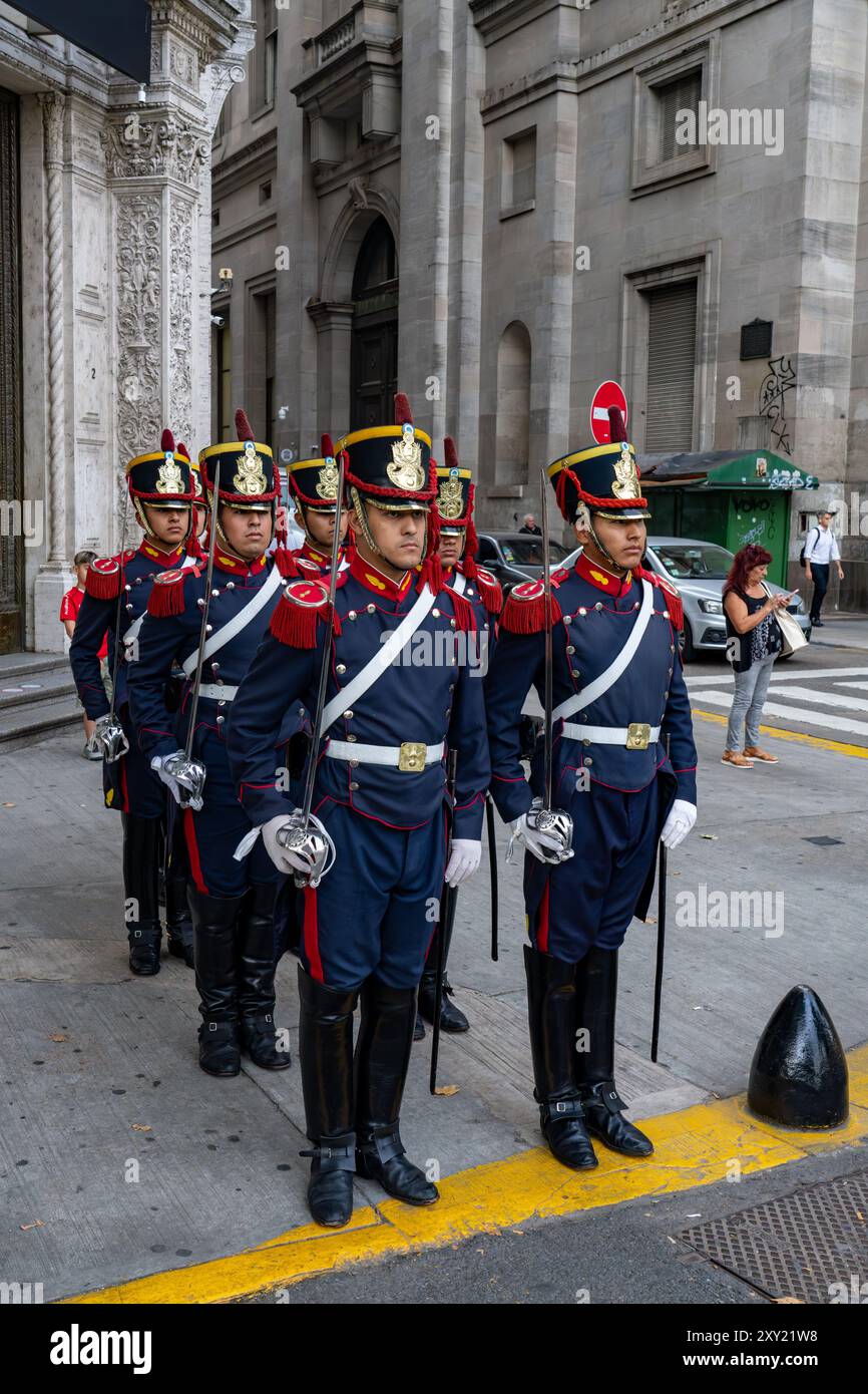 The military honor guard marching from the tomb of San Martin in the ...
