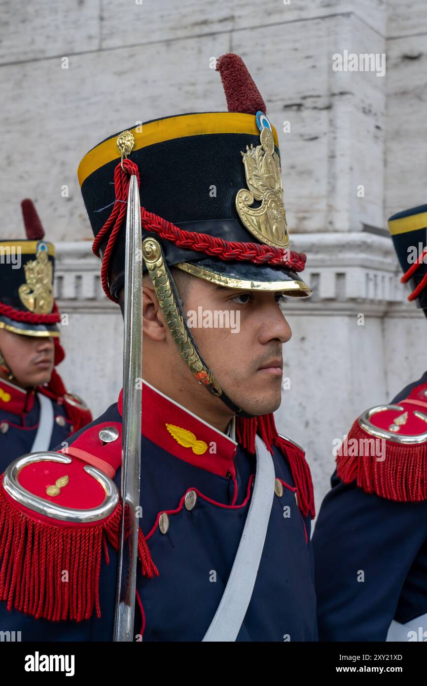 The military honor guard marching from the tomb of San Martin in the ...