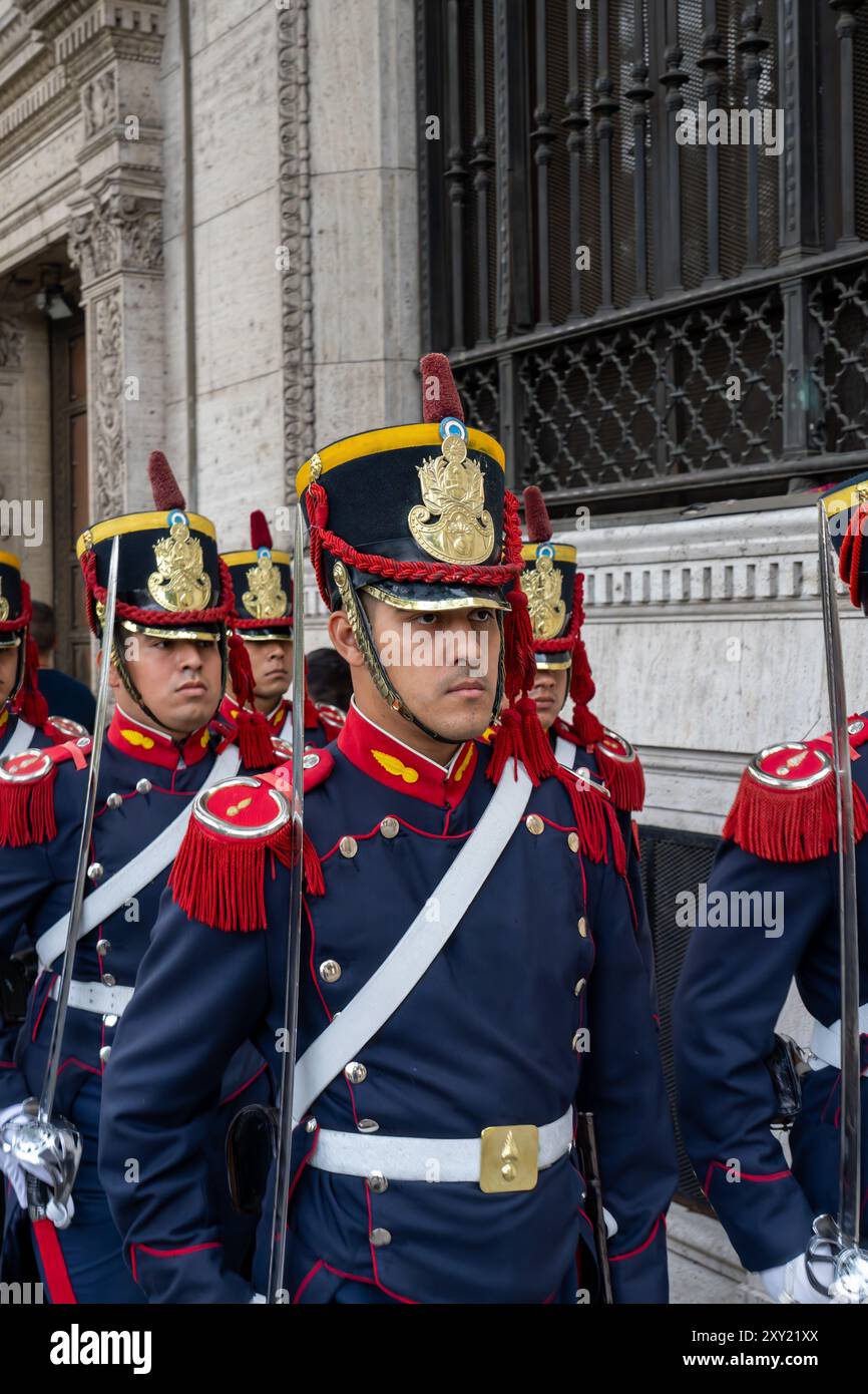 The military honor guard marching from the tomb of San Martin in the ...