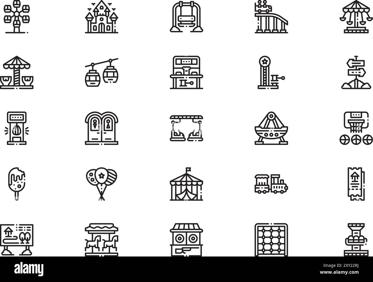 Amusement park icons collection is a vector illustration with editable stroke Stock Vector Image ...
