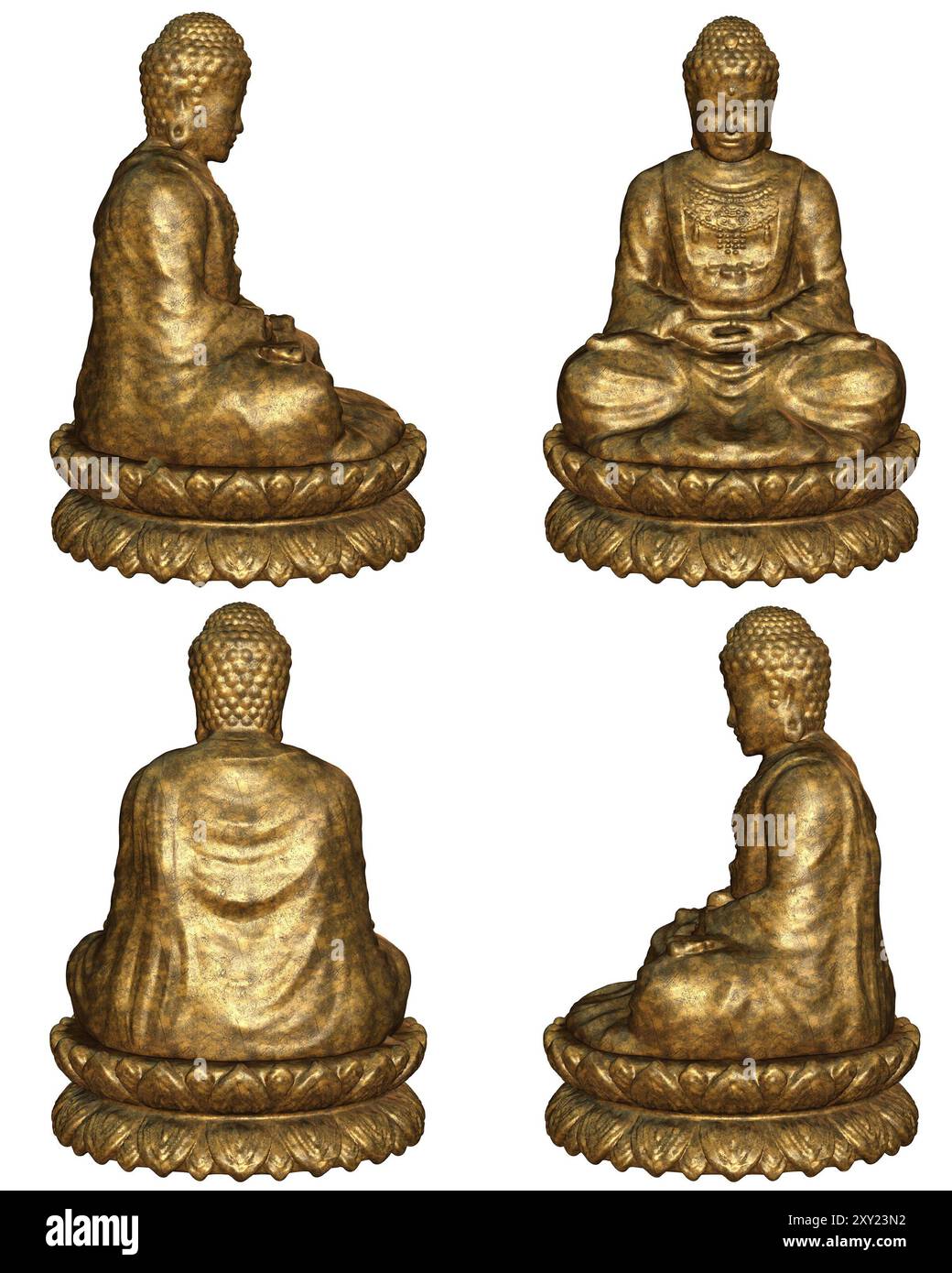 Gold Buddha Statue in Four Views Stock Photo - Alamy