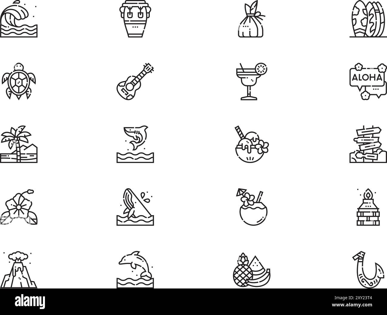 Hawaii icons collection is a vector illustration with editable stroke ...