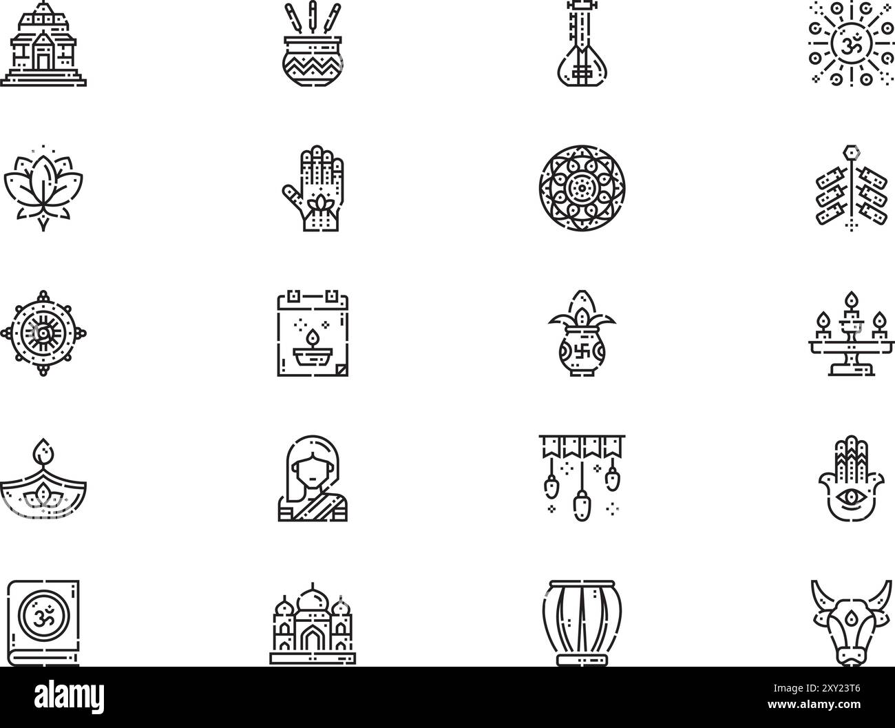 Diwali icons collection is a vector illustration with editable stroke ...