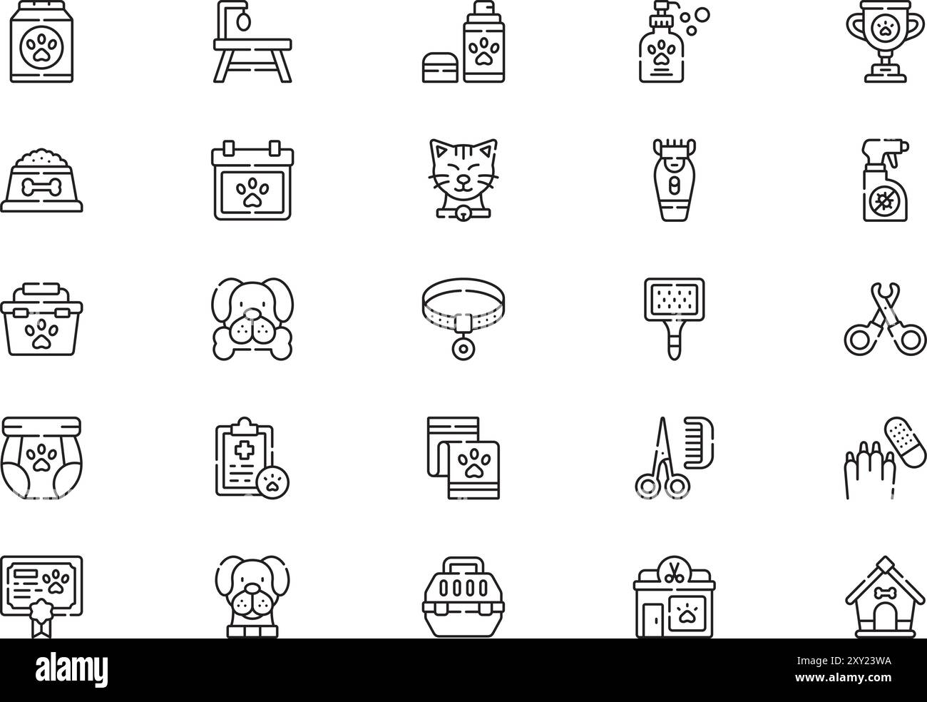 Pet grooming icons collection is a vector illustration with editable ...