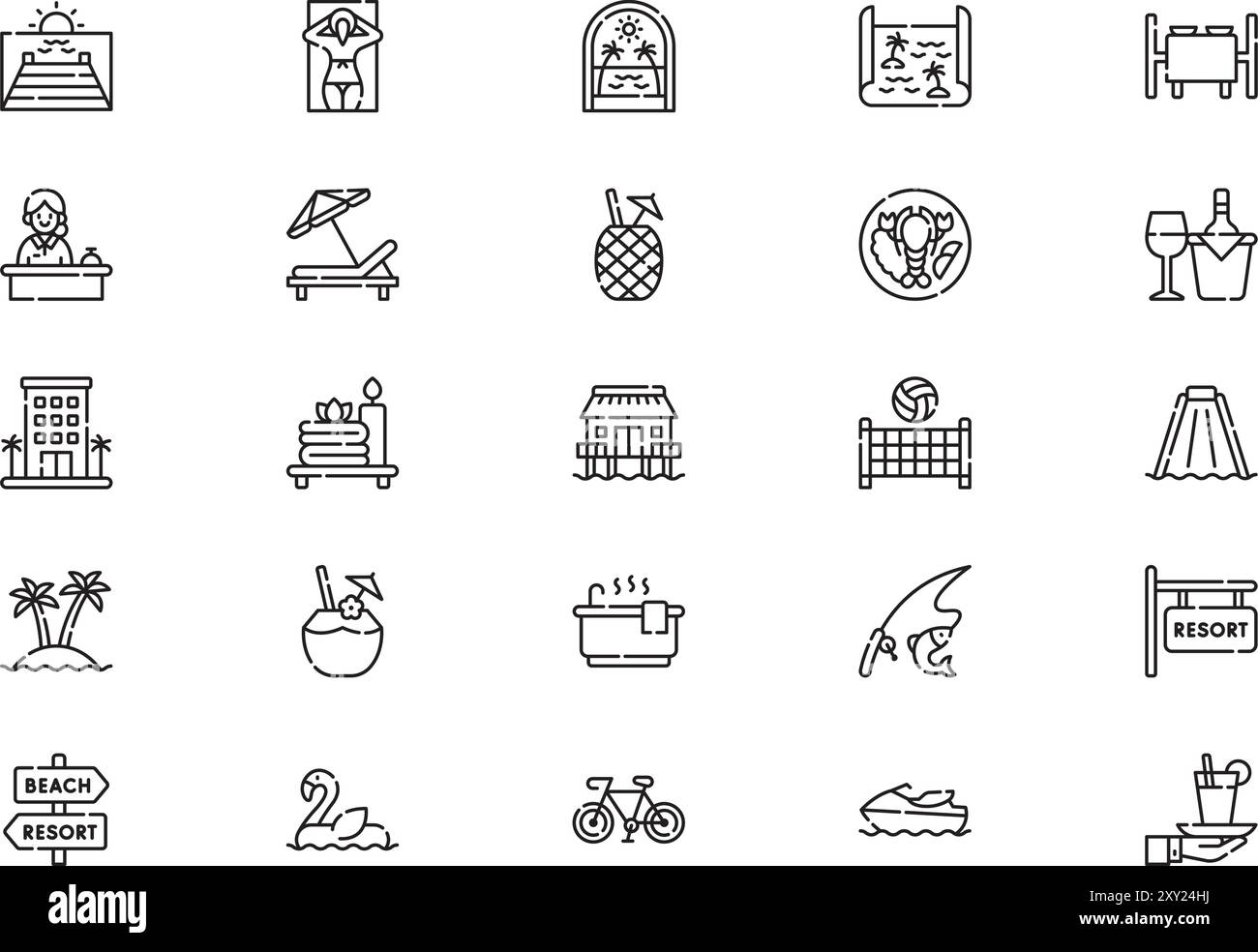 Beach resort icons collection is a vector illustration with editable ...