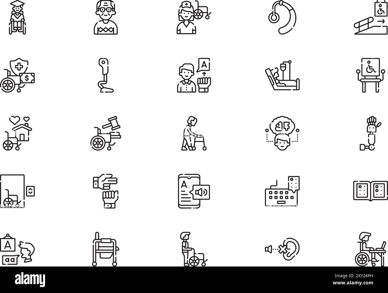 Disabled people assistance icons collection is a vector illustration ...