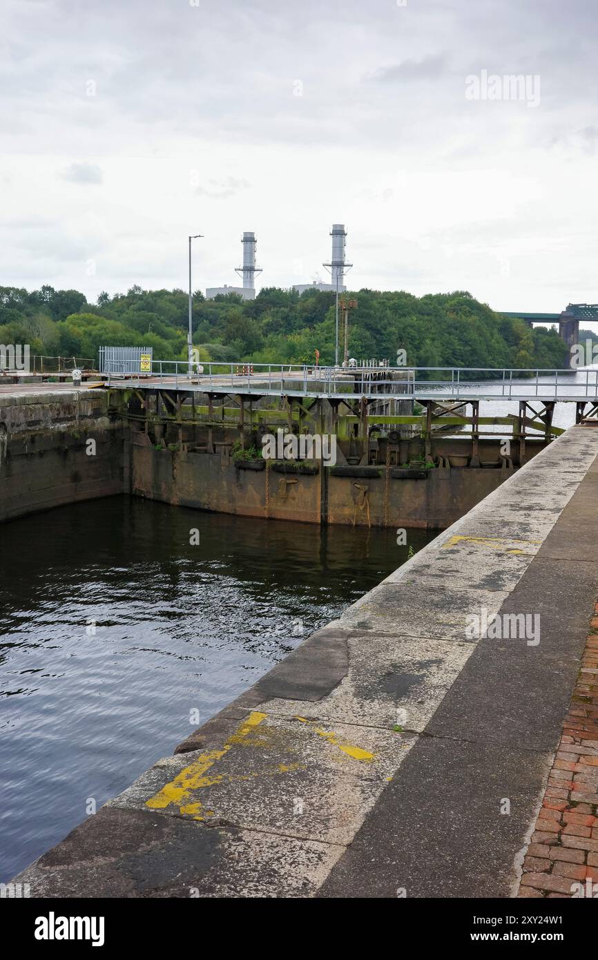 Irlam, Manchester, UK, August, 26, 2024: An old riverside lock gate ...