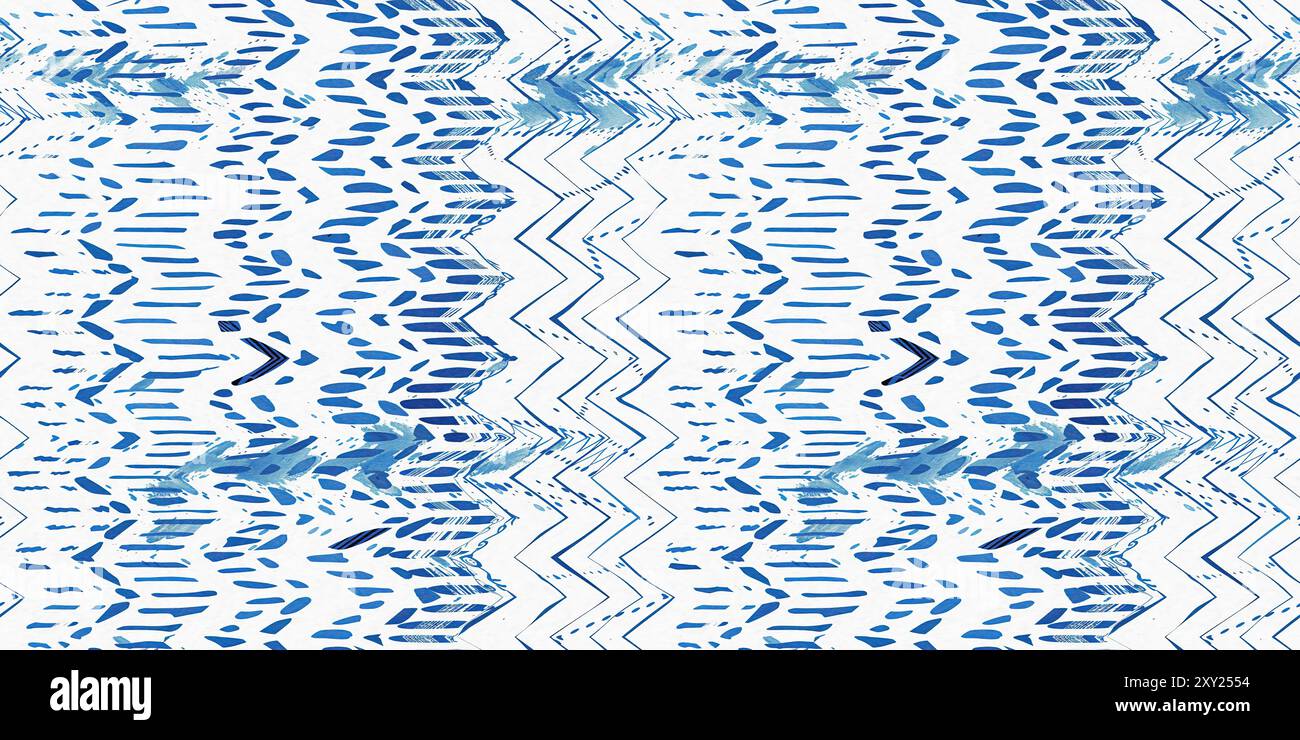 Summery ikat zig zag border pattern in painterly brushstroke digital ...