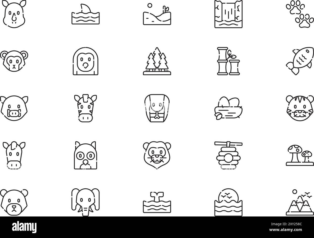 Wildlife icons collection is a vector illustration with editable stroke ...