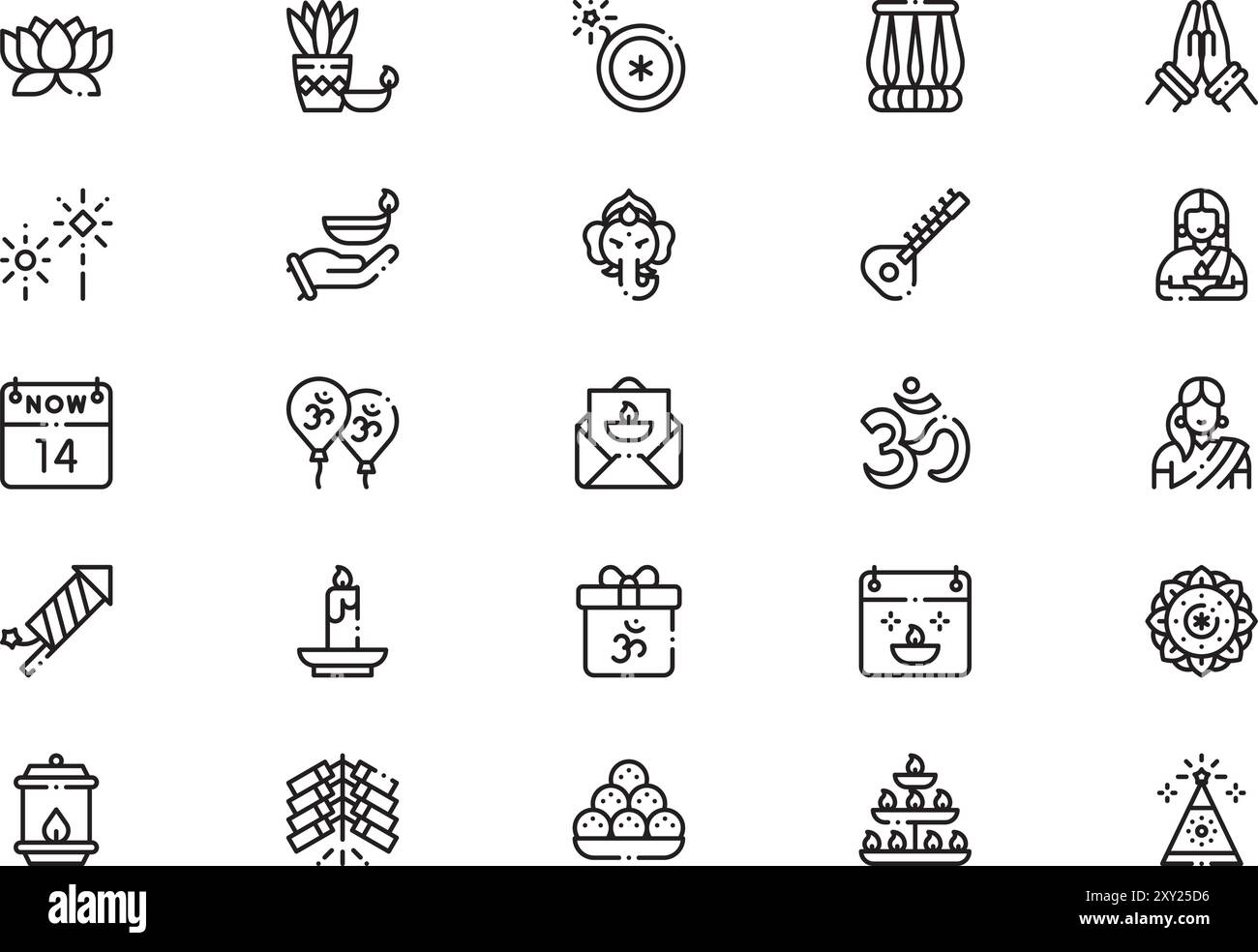 Diwali icons collection is a vector illustration with editable stroke ...