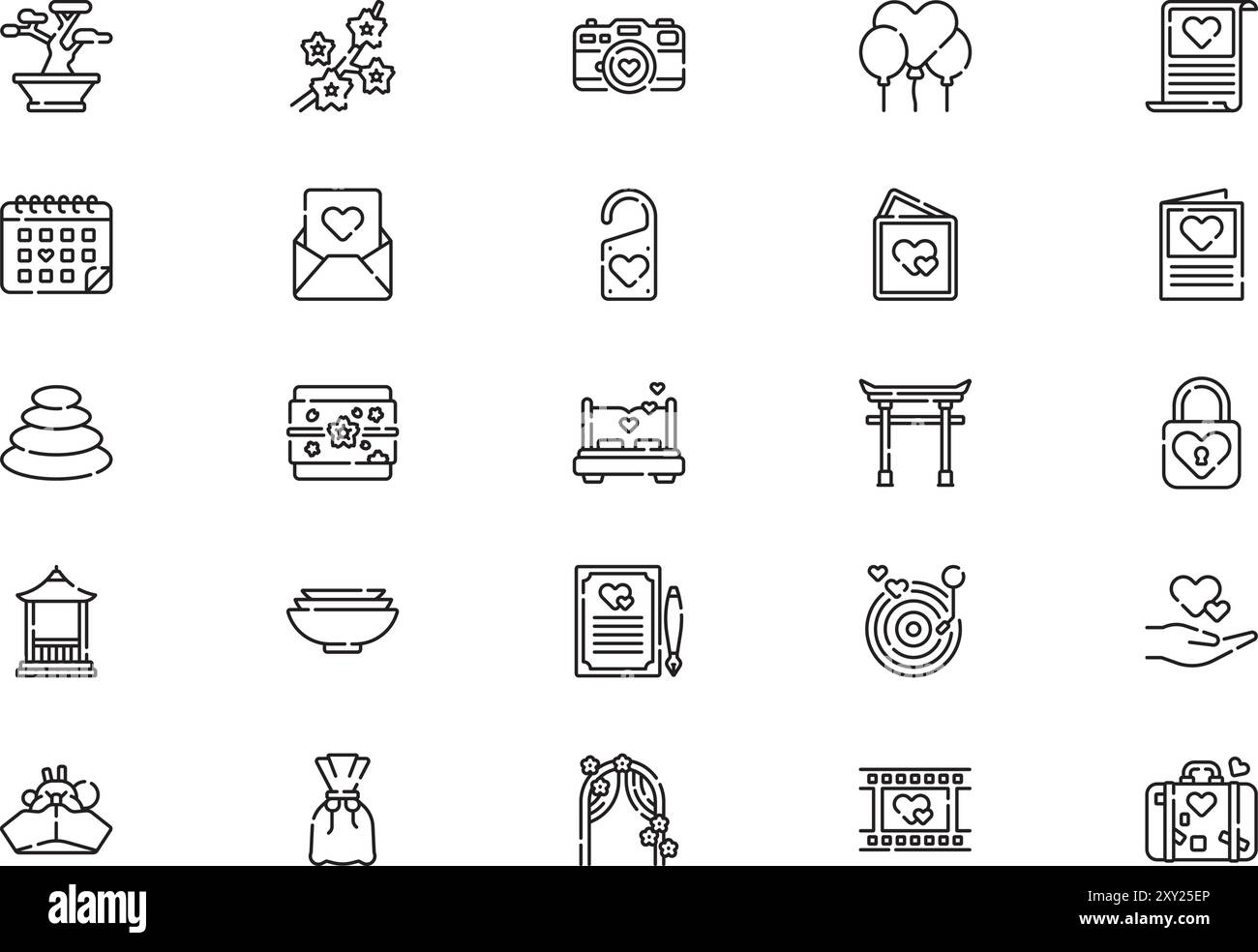 Japanese wedding icons collection is a vector illustration with ...