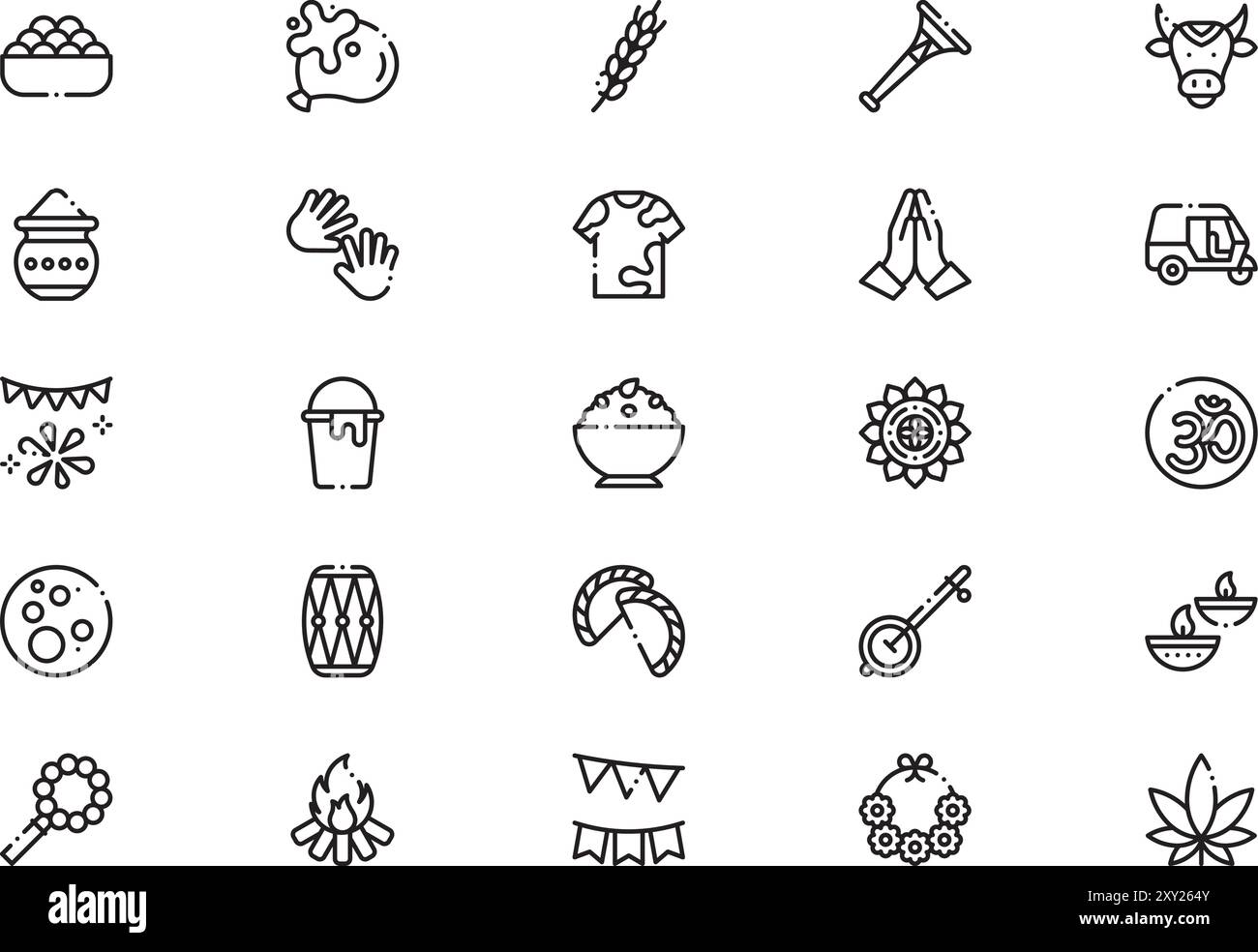 Holi icons collection is a vector illustration with editable stroke ...