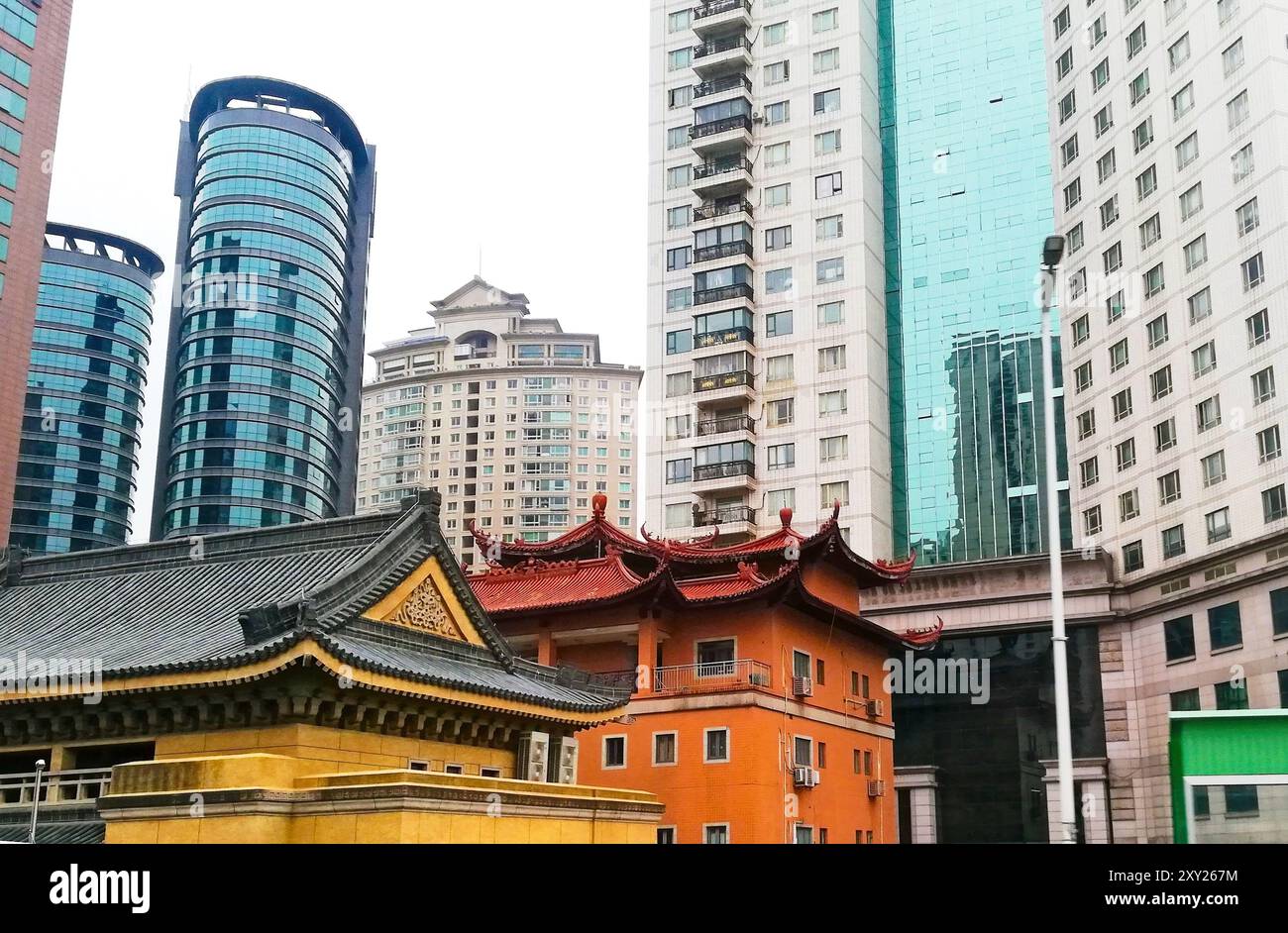 Shanghai cityscape with traditional and modern buildings. Travel and ...