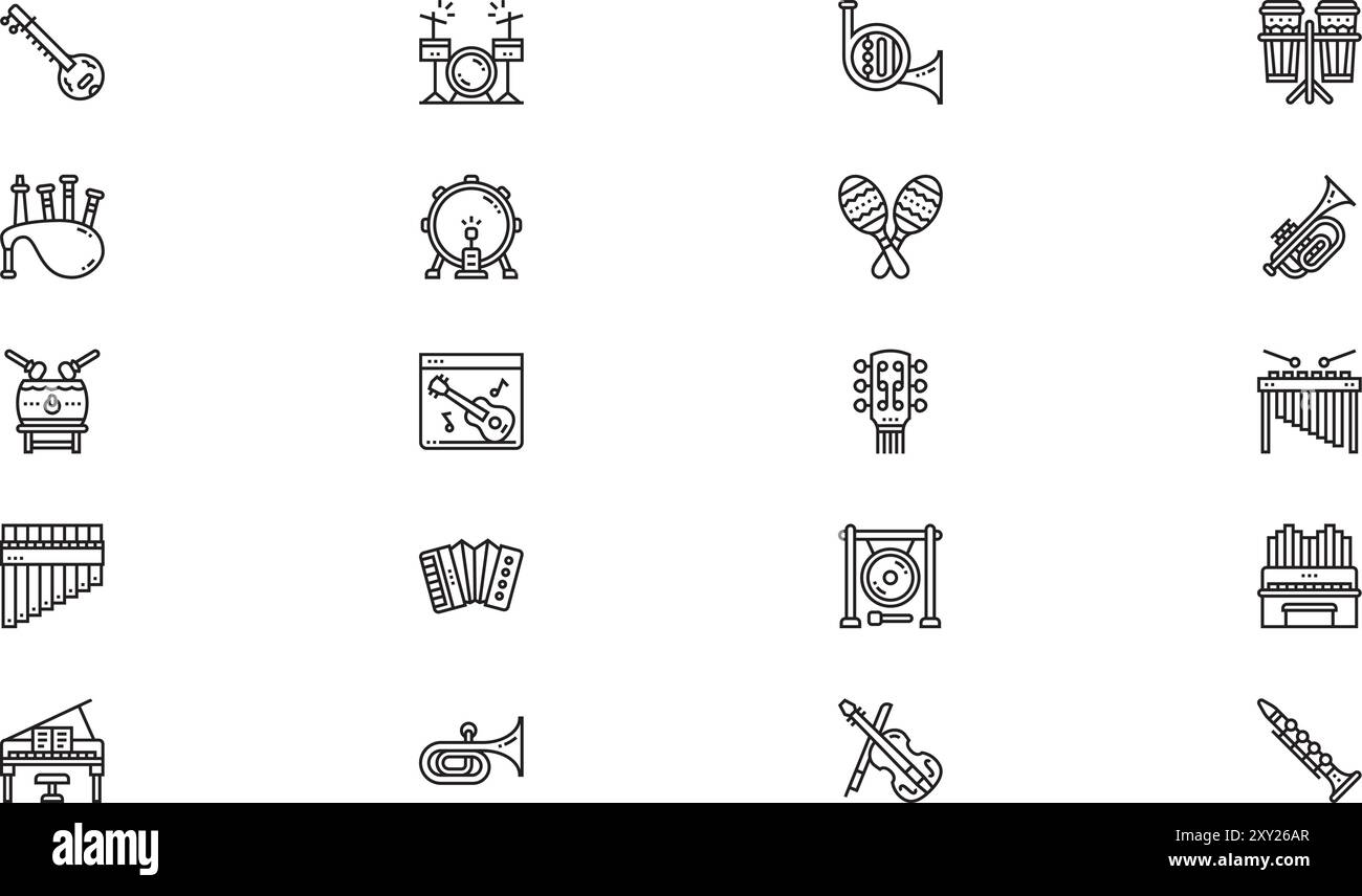 Music instruments icon collection is a vector illustration with ...